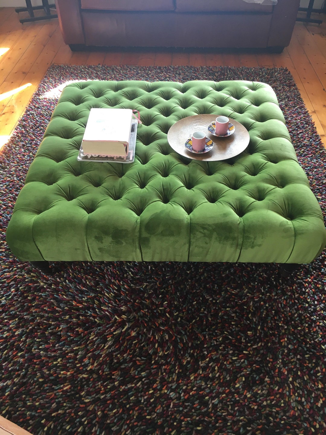 Large Green Velvet Deep Button Footstool/coffee Table - Etsy UK