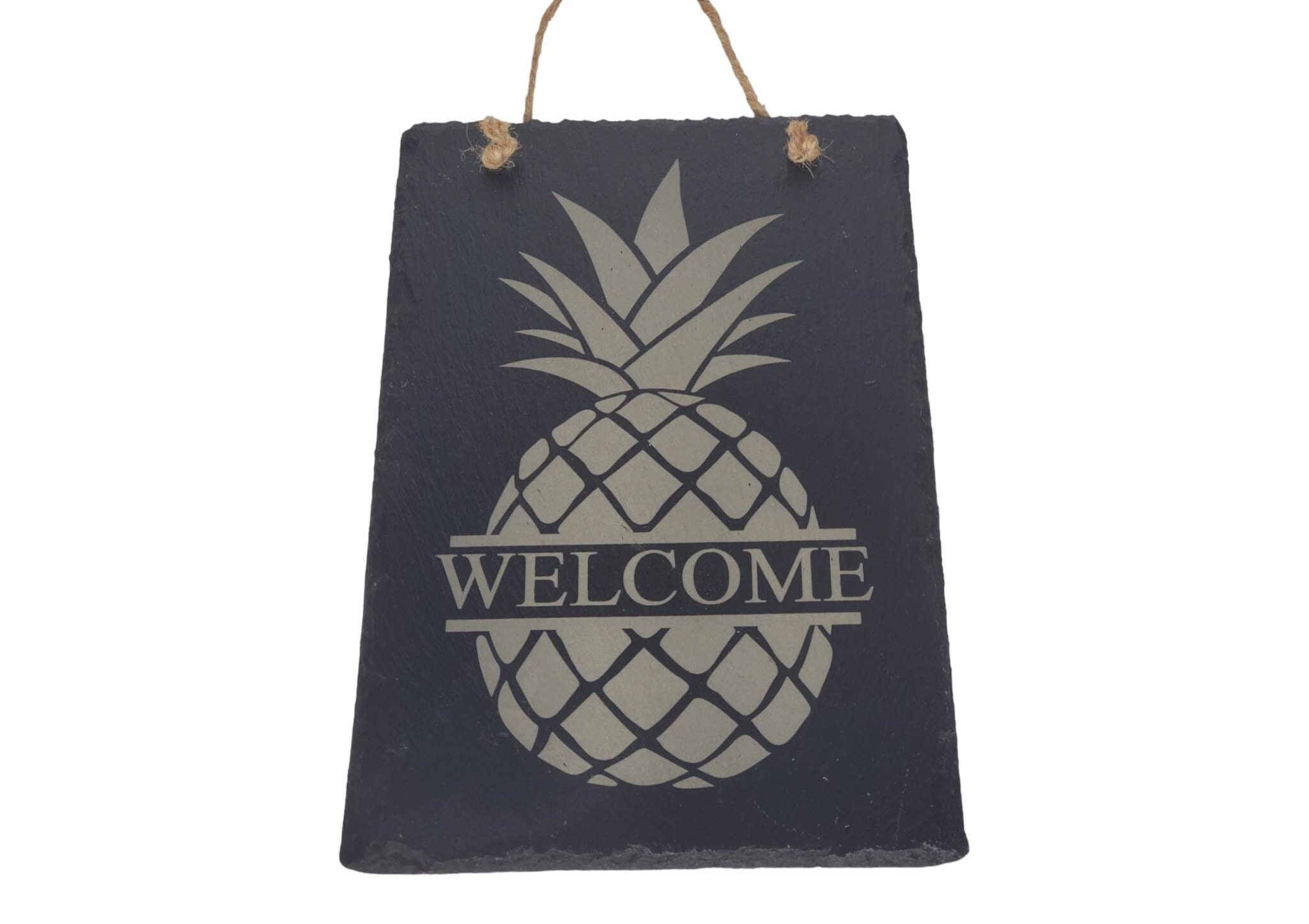 Pineapple Welcome Sign, Slate Outdoor Plaque, Hanging Welcome Sign ...