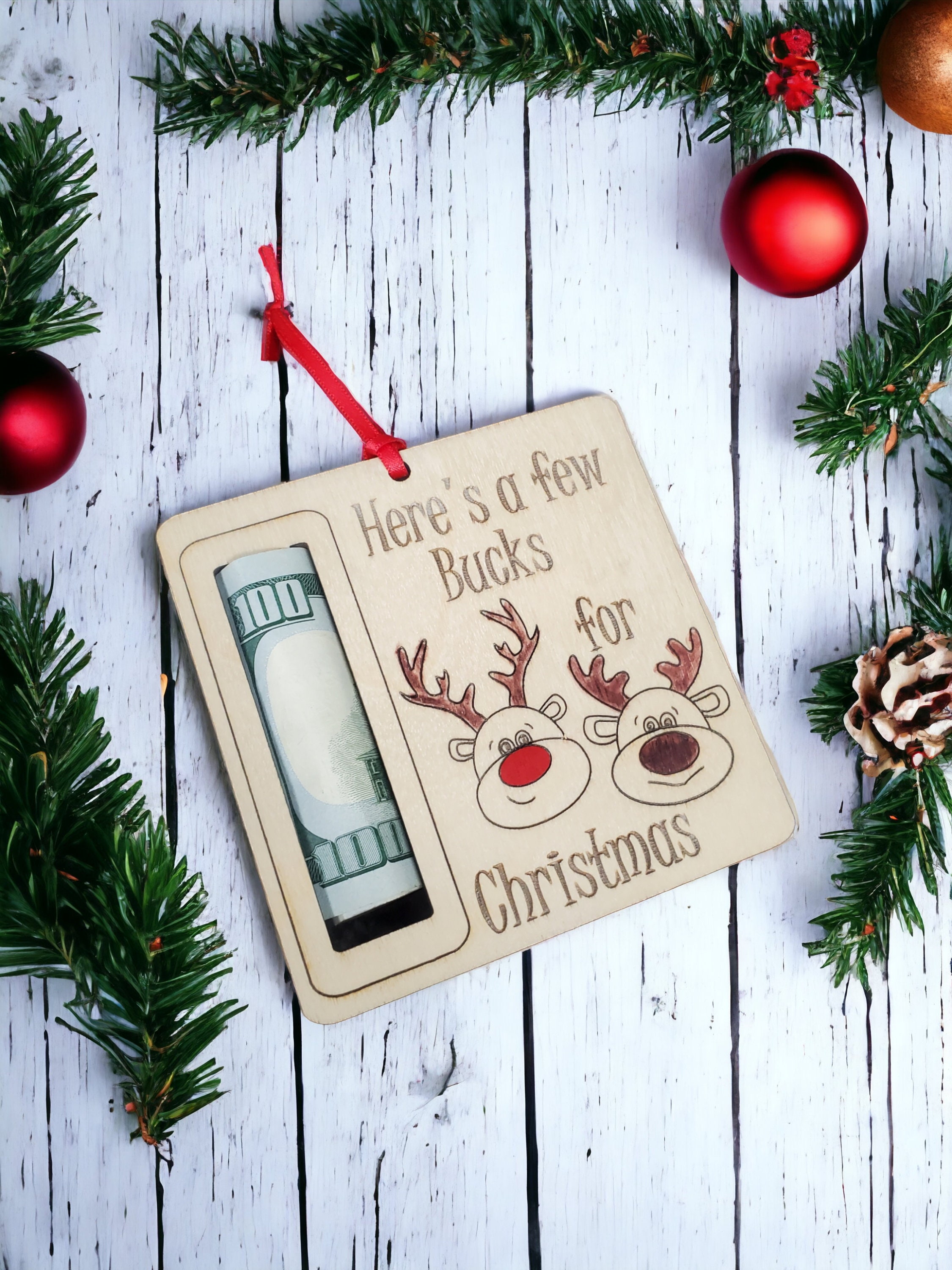 Christmas Money Holder, Reindeer Cash Ornament, Money Ornament, Wooden ...