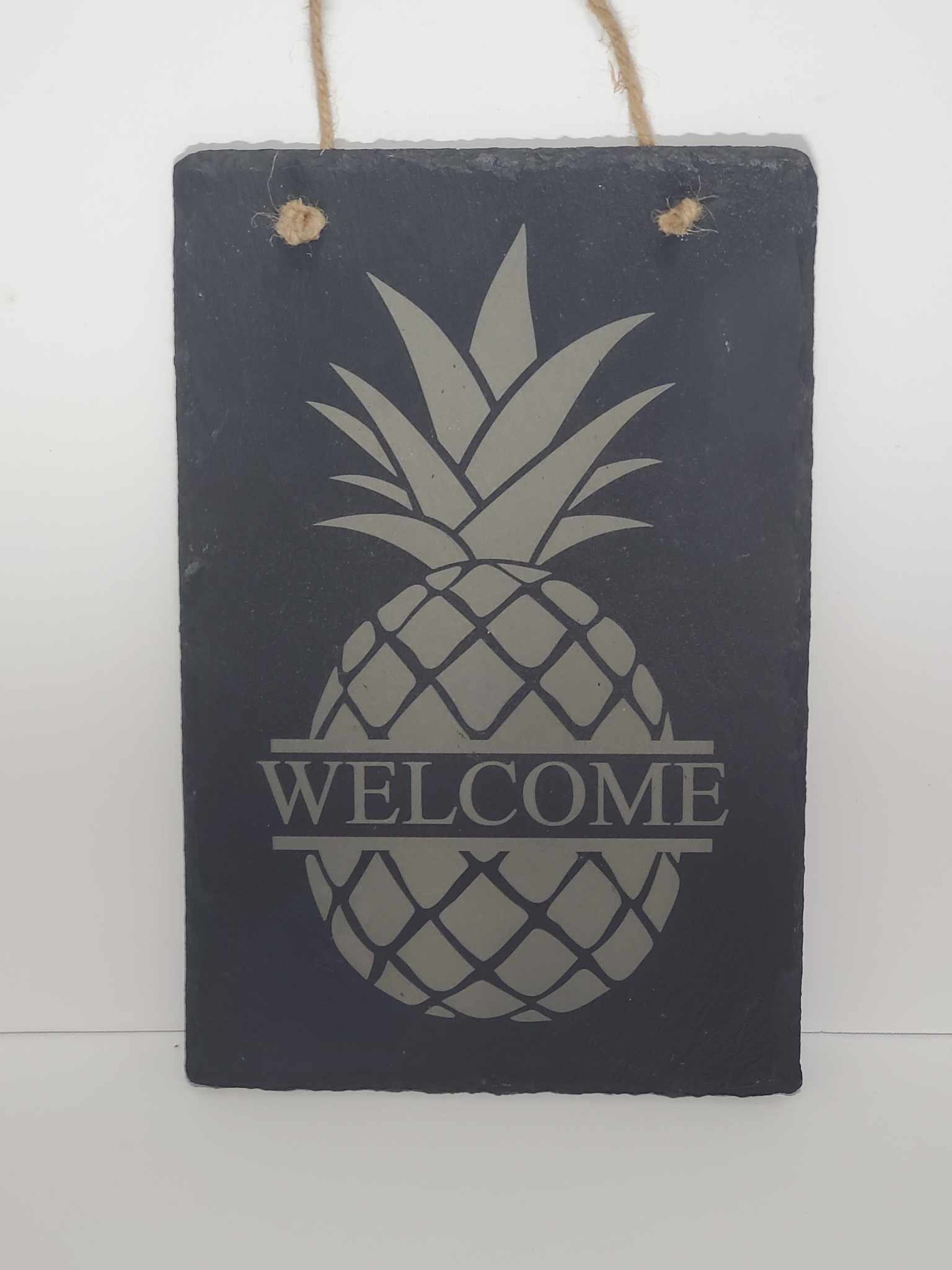 Pineapple Welcome Sign, Slate Outdoor Plaque, Hanging Welcome Sign ...