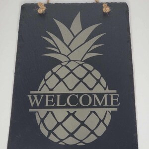 Pineapple Welcome Sign, Slate Outdoor Plaque, Hanging Welcome Sign ...