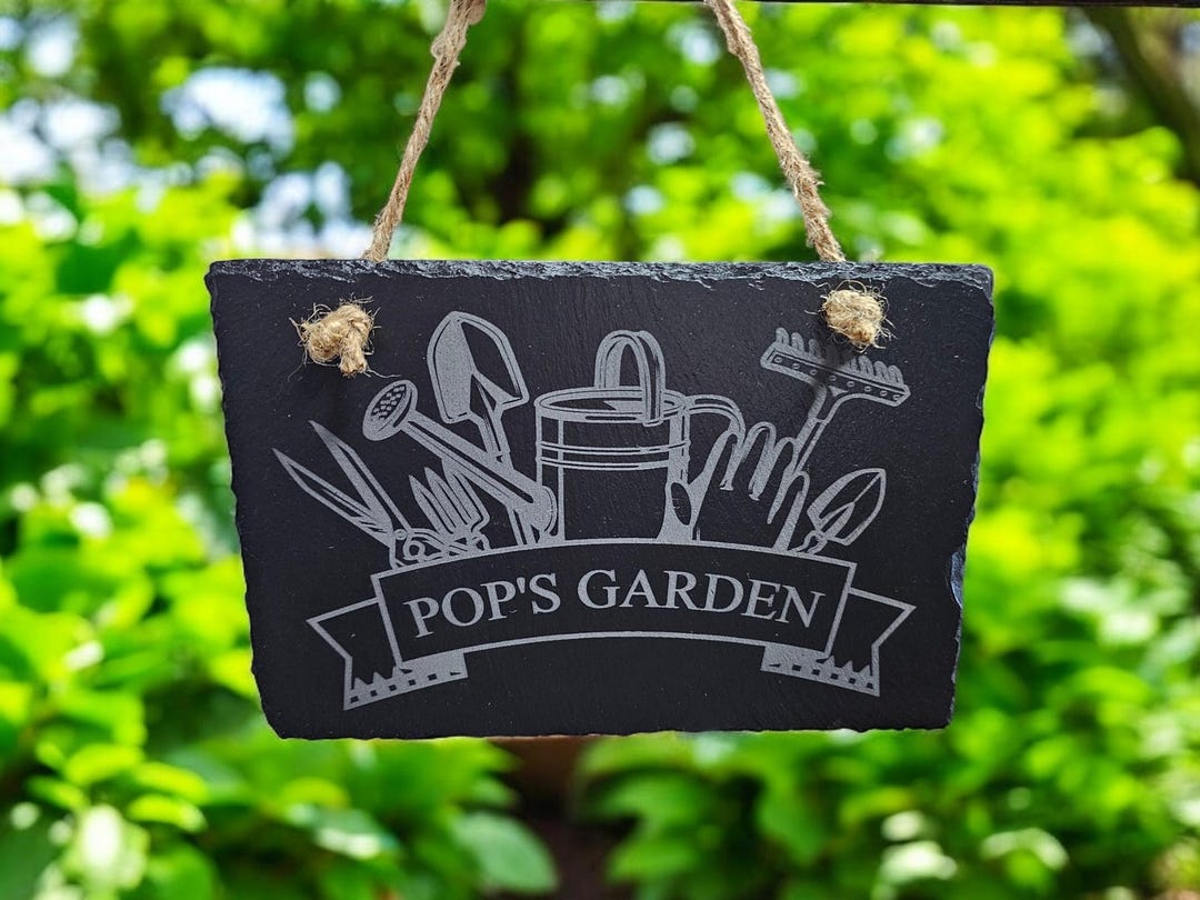 Personalized Pop's Garden Small Sign, Laser Engraved Mini Slate Flower ...