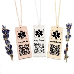 Medical Alert Necklace W/a Birthstone Custom Medical ID Jewelry-qr Code ...