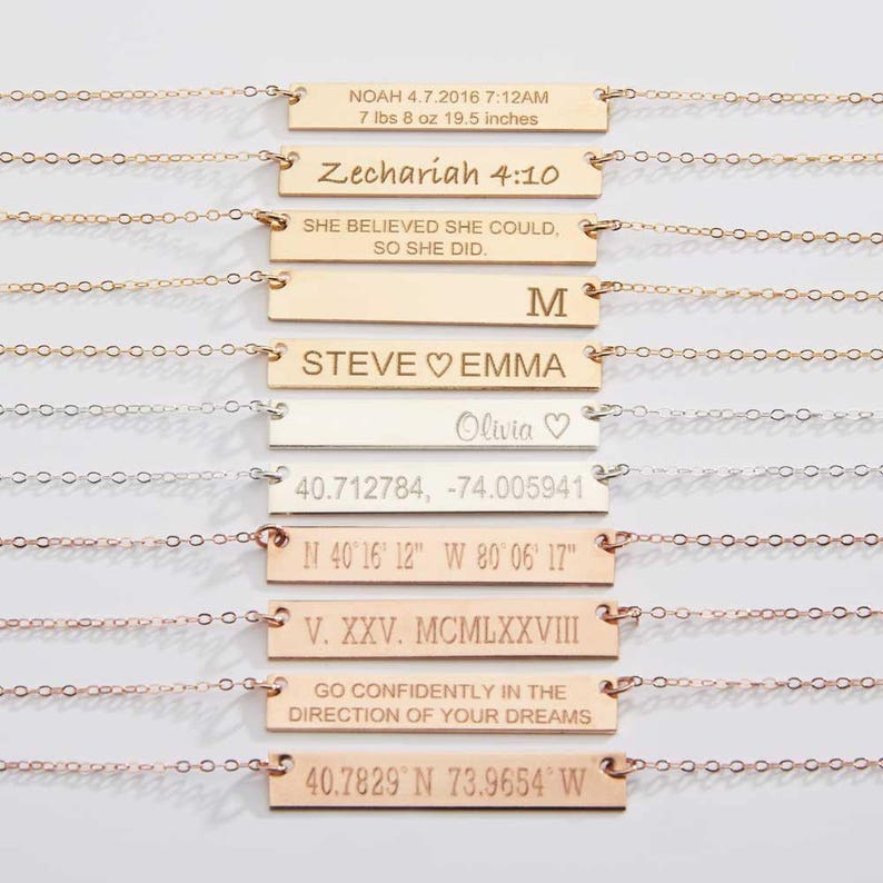 Rose Gold Bar Necklace-reversible Custom personalized Both - Etsy