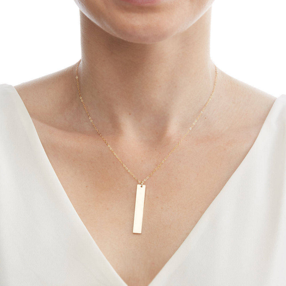 Vertical Custom Gold Bar Necklace-personalized Both - Etsy