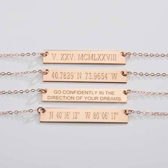Rose Gold Bar Necklace-reversible Custom personalized Both - Etsy