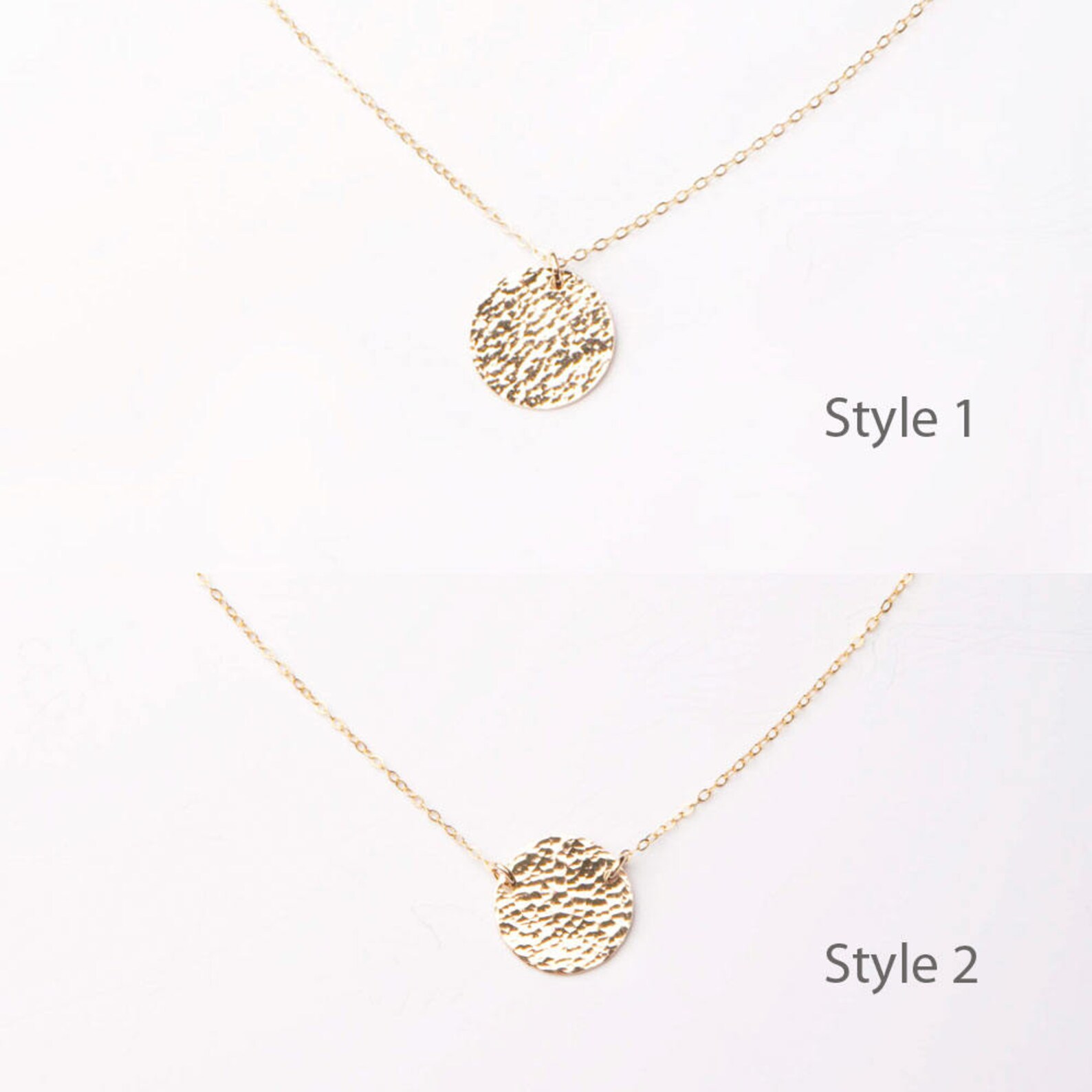 Hammered Texture Round Disc Necklace-5/8 Inch-sparkly Pendant-everyday ...