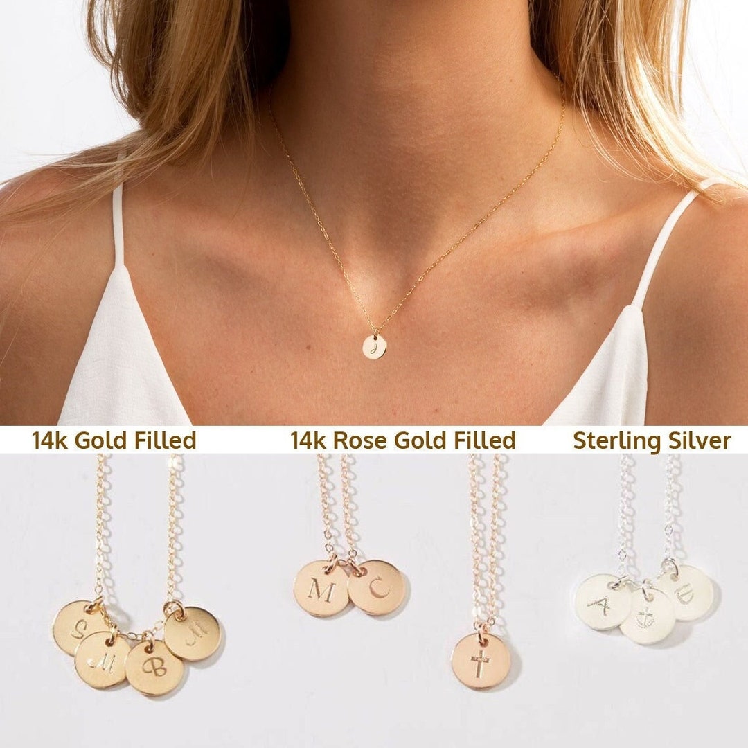Initial Necklace • Small Personalized Letter Disc • Gift for Mom ...