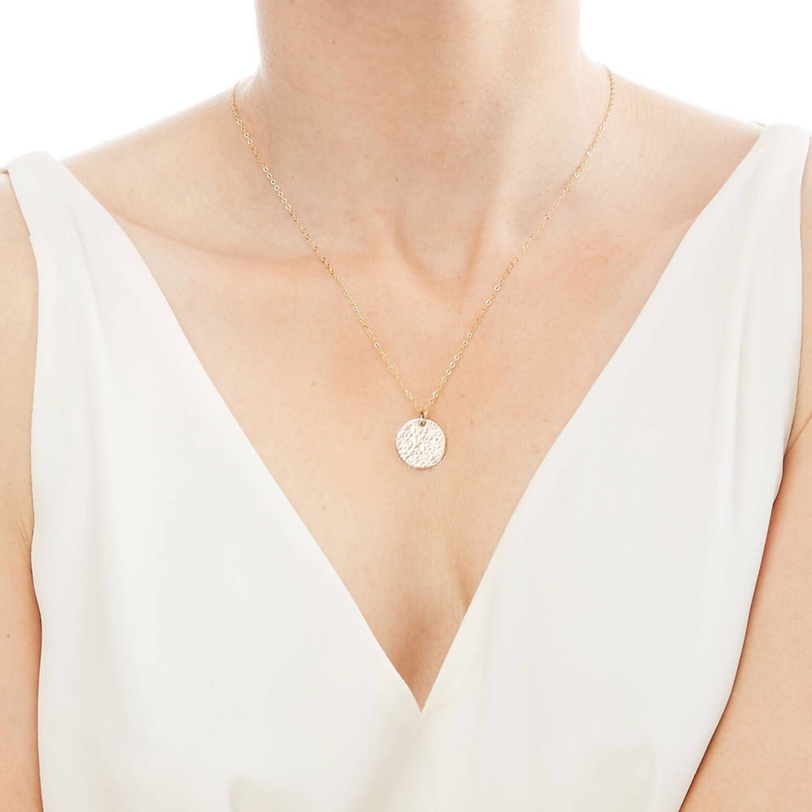 Hammered Texture Round Disc Necklace-5/8 Inch-sparkly Pendant-everyday ...