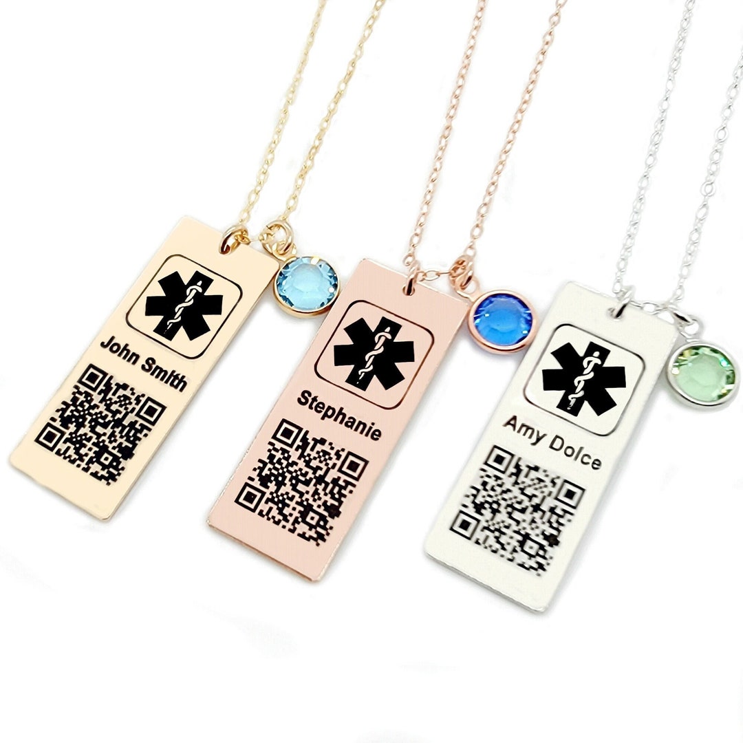 Medical Alert Necklace W/a Birthstone Custom Medical ID Jewelry-qr Code ...