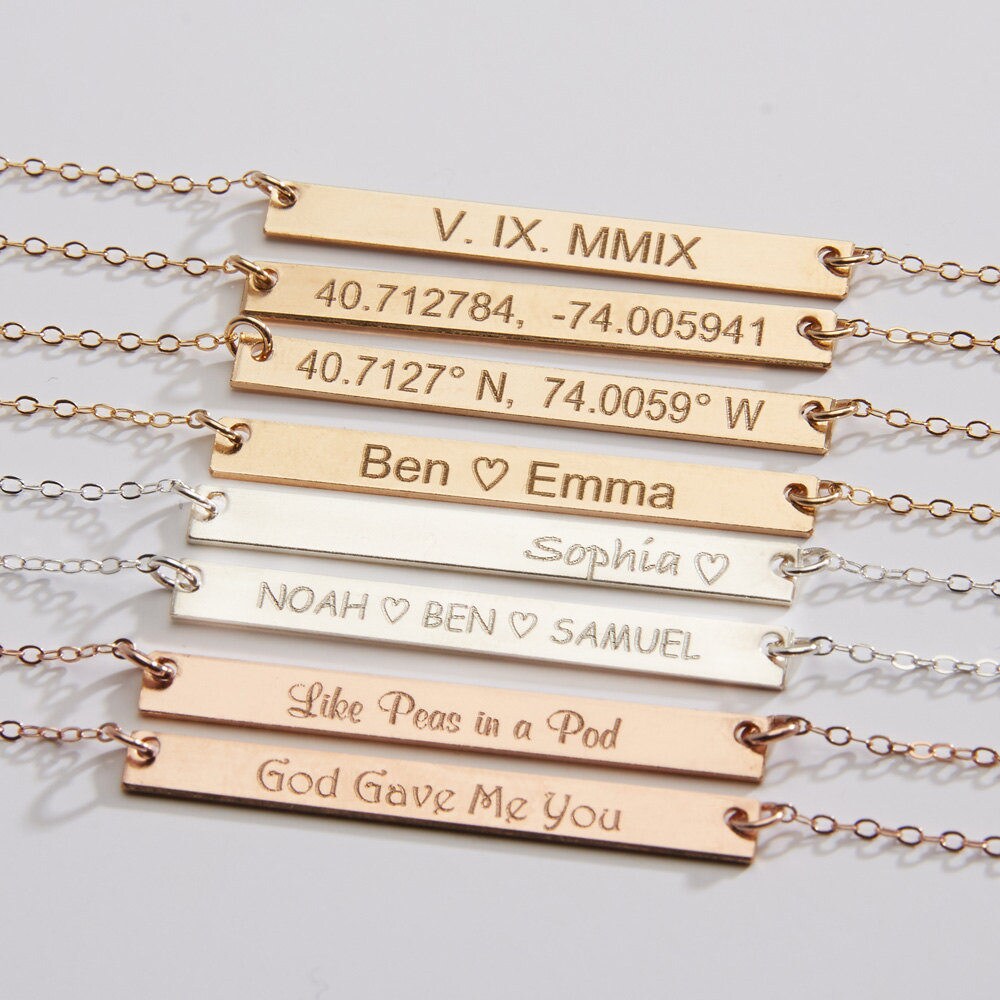 Custom Gold Bar Necklace & Satellite Chain Set-Personalized | Etsy