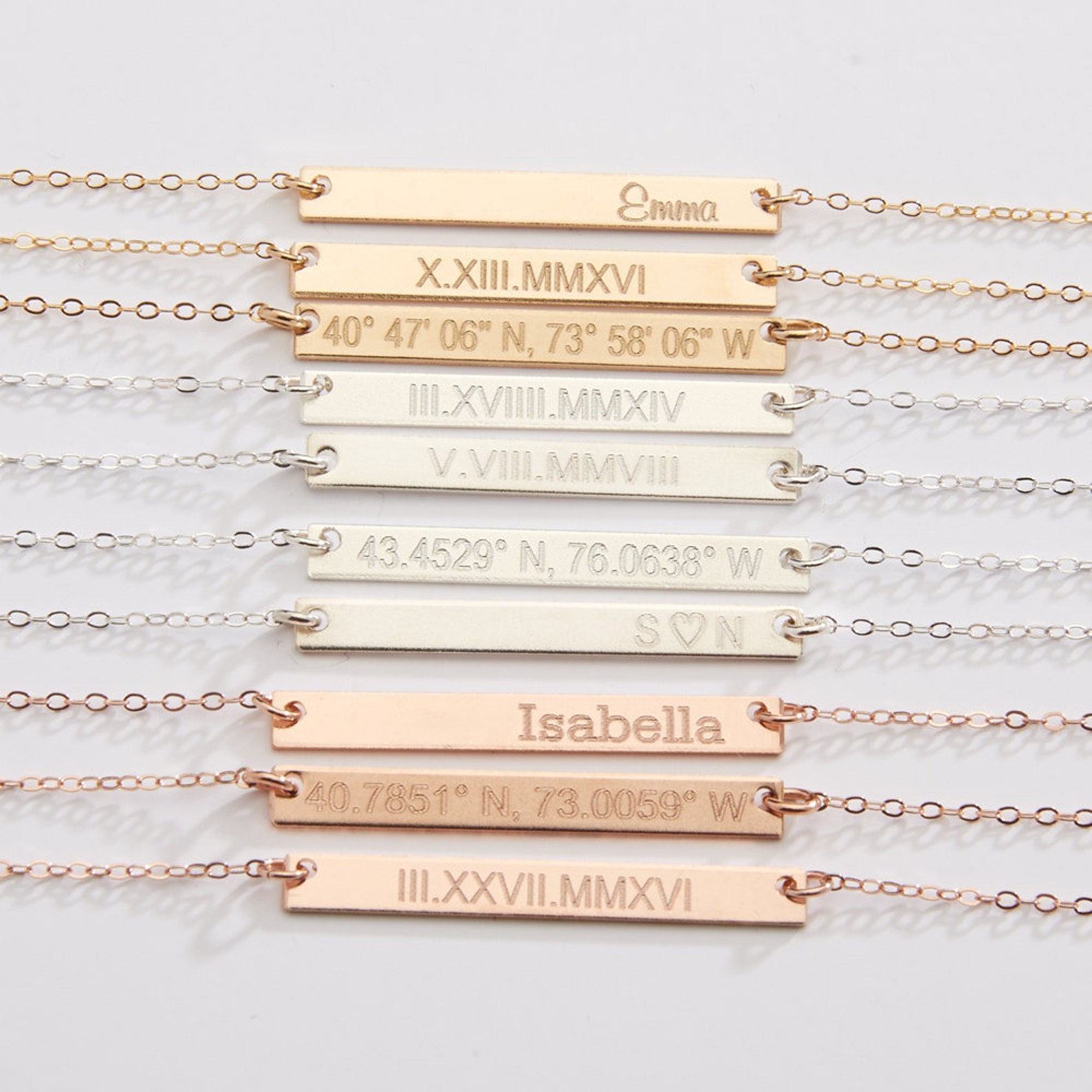Personalized Name Bar-custom Nameplate-coordinates Dates-rose Gold Bar ...