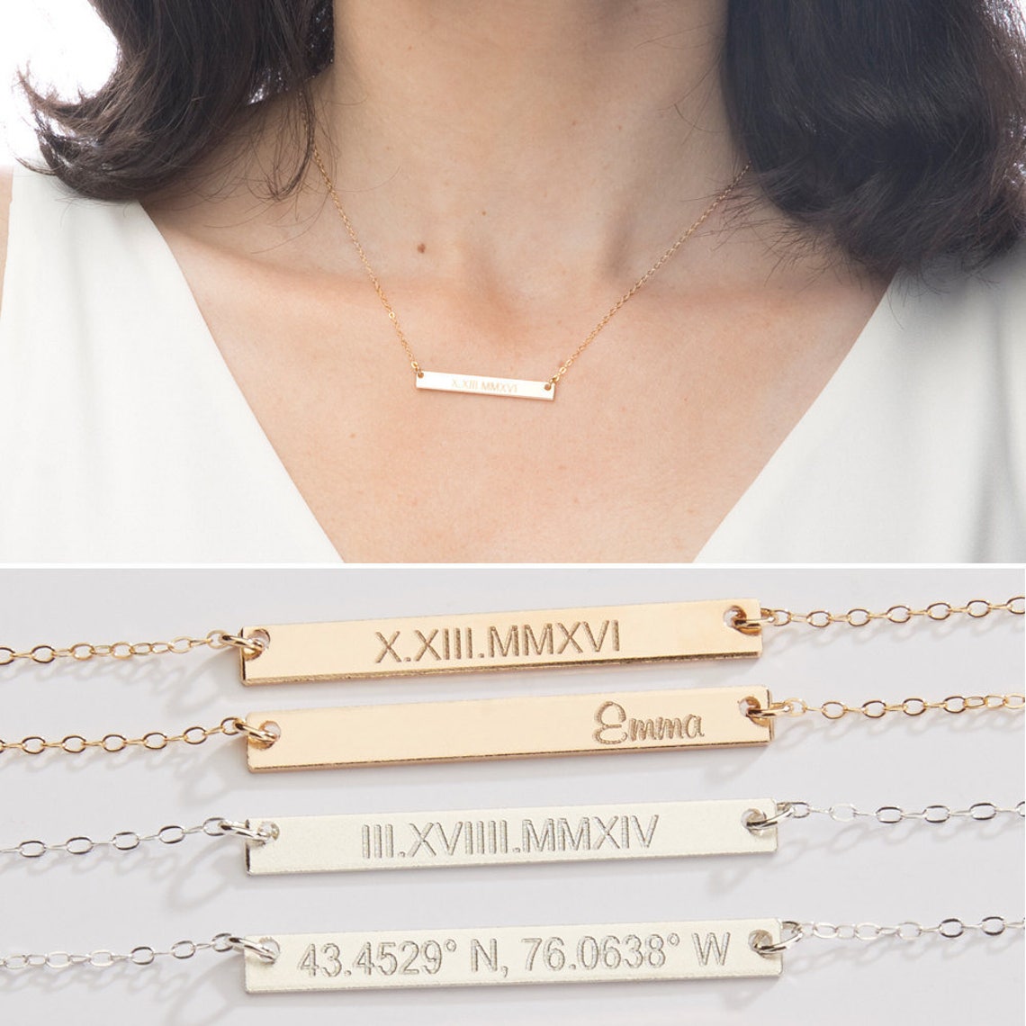 Personalized Name Bar-custom Nameplate-coordinates Dates-rose Gold Bar ...
