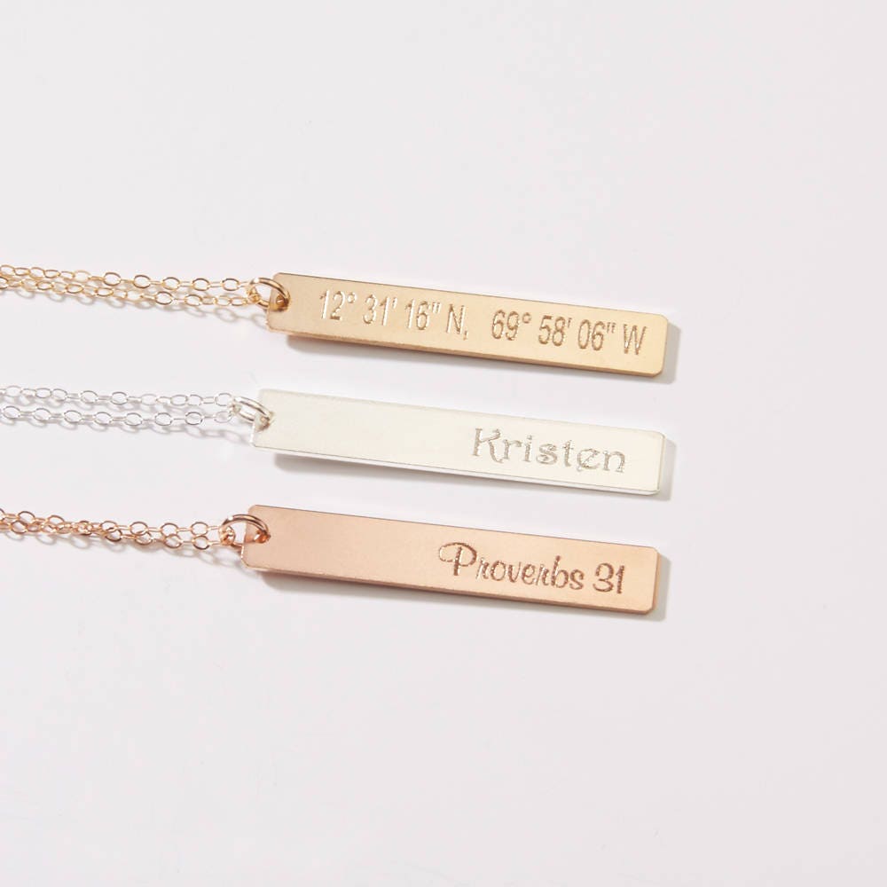 Vertical Custom Gold Bar Necklace-personalized Both Sides-reversible ...