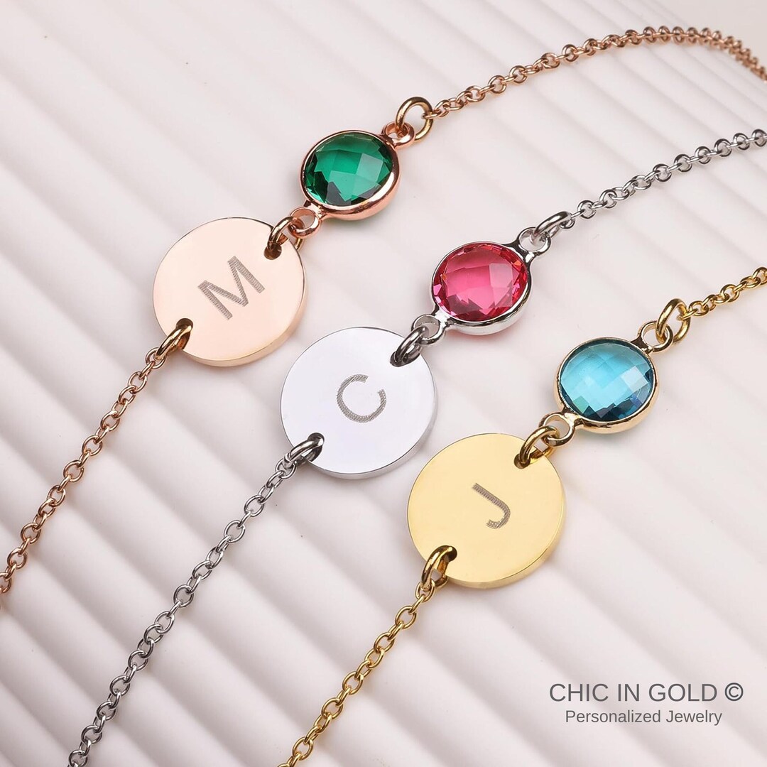 Initial Bracelets Birthstone Birth Month Bracelet for Women, Matching ...