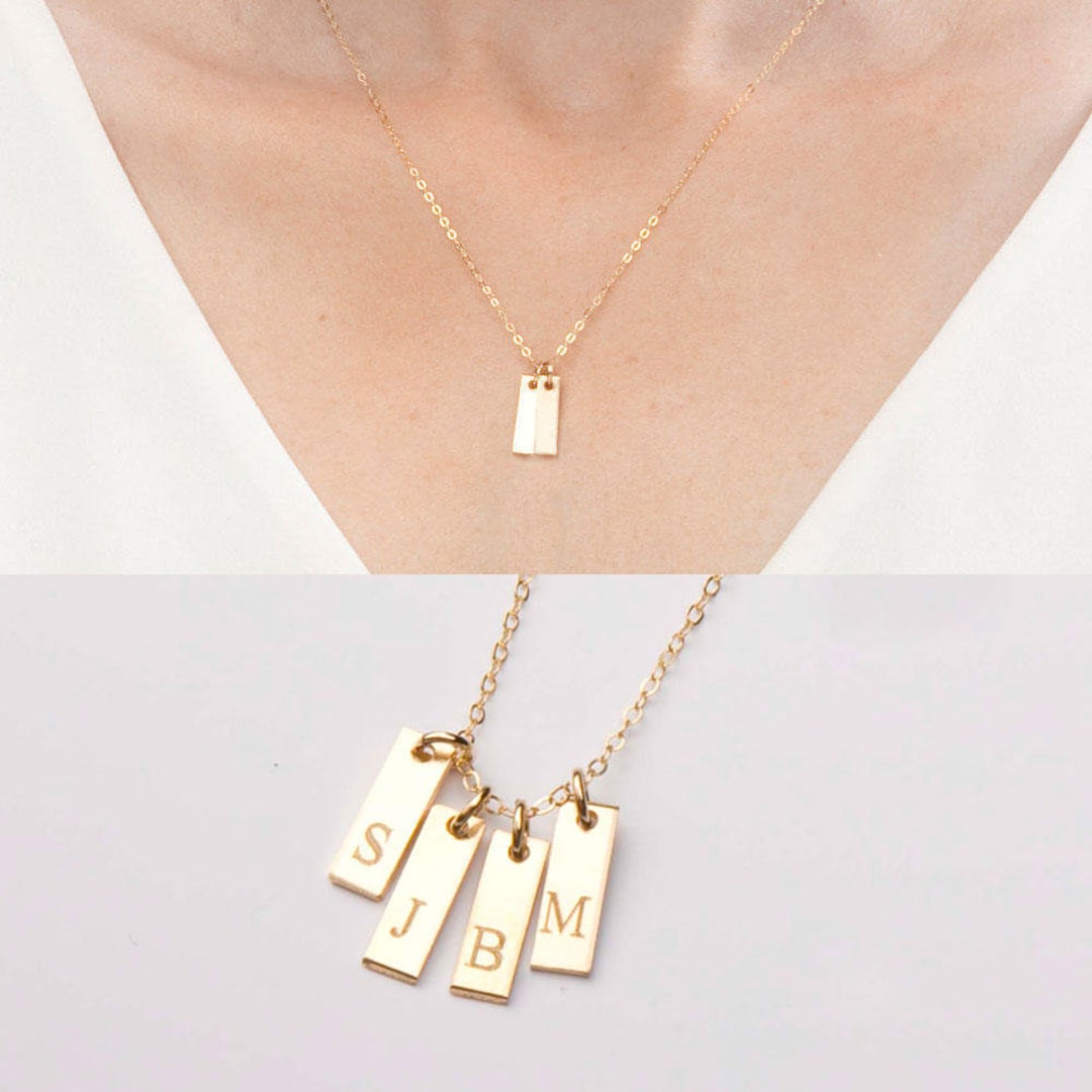 Custom Small Rectangle Bar Necklace-kids Initials-children-mother's ...