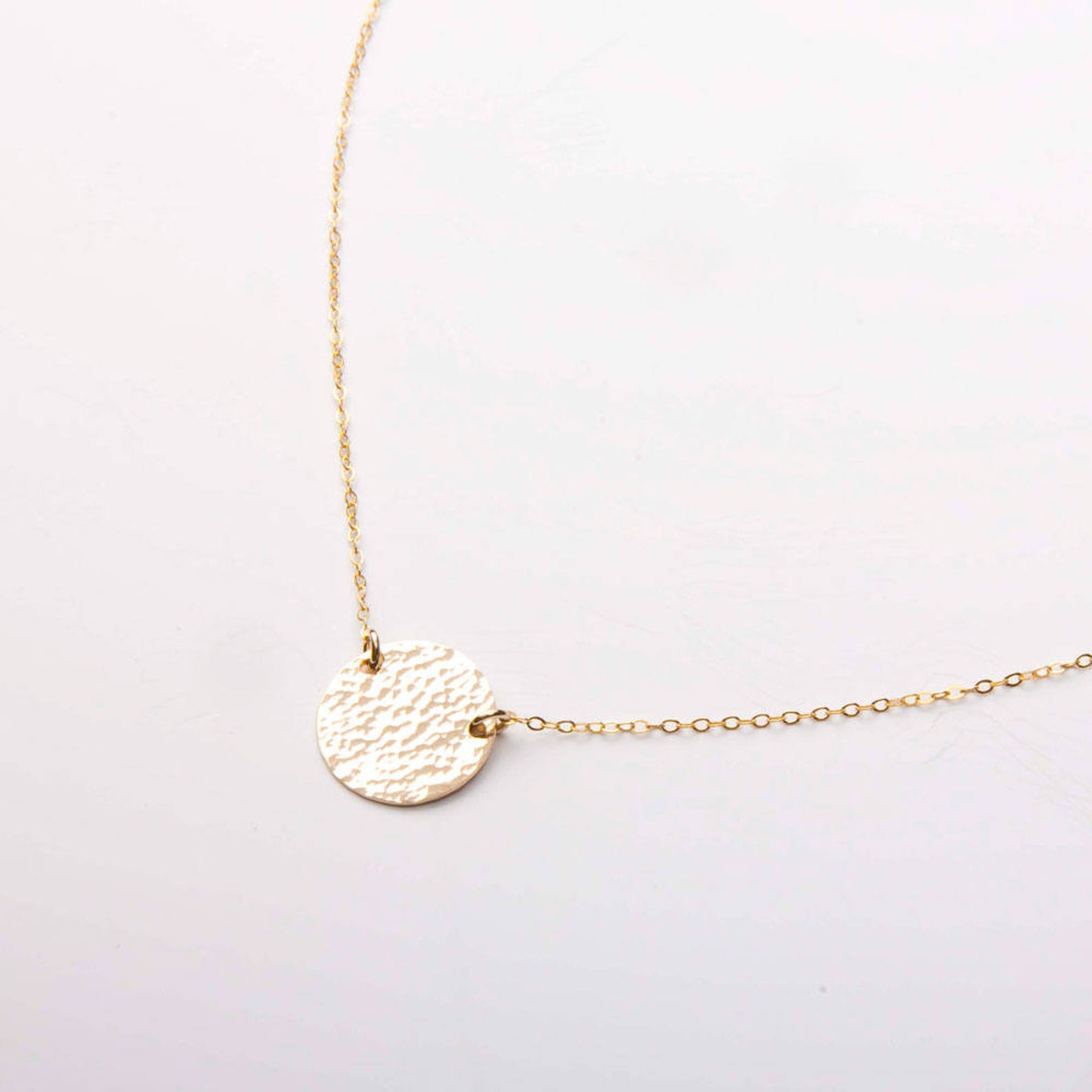 Hammered Texture Round Disc Necklace-5/8 Inch-sparkly Pendant-everyday ...