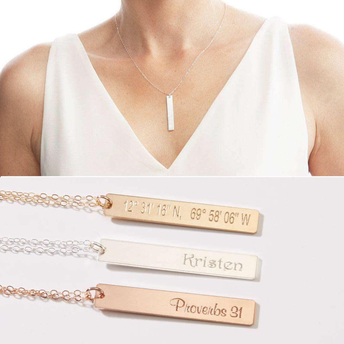 Vertical Custom Gold Bar Necklace-personalized Both - Etsy