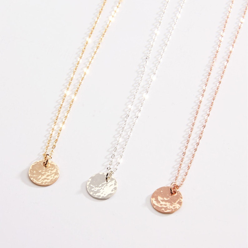 Hammered Texture Small Round Disc Necklace - 3/8 Inch - 9.5 Mm- Gold ...