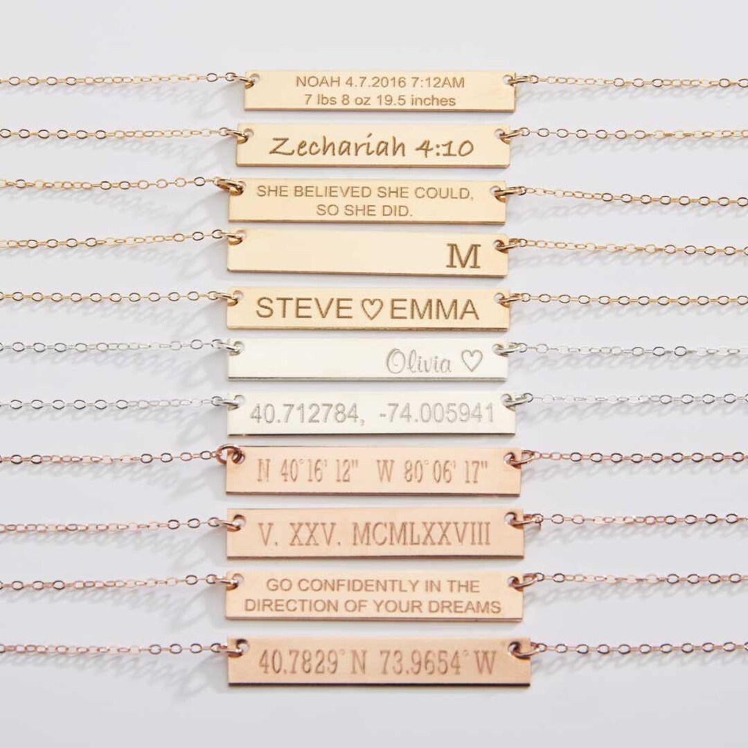 Reversible Custom Gold Bar Necklace-personalized Both Sides-names ...