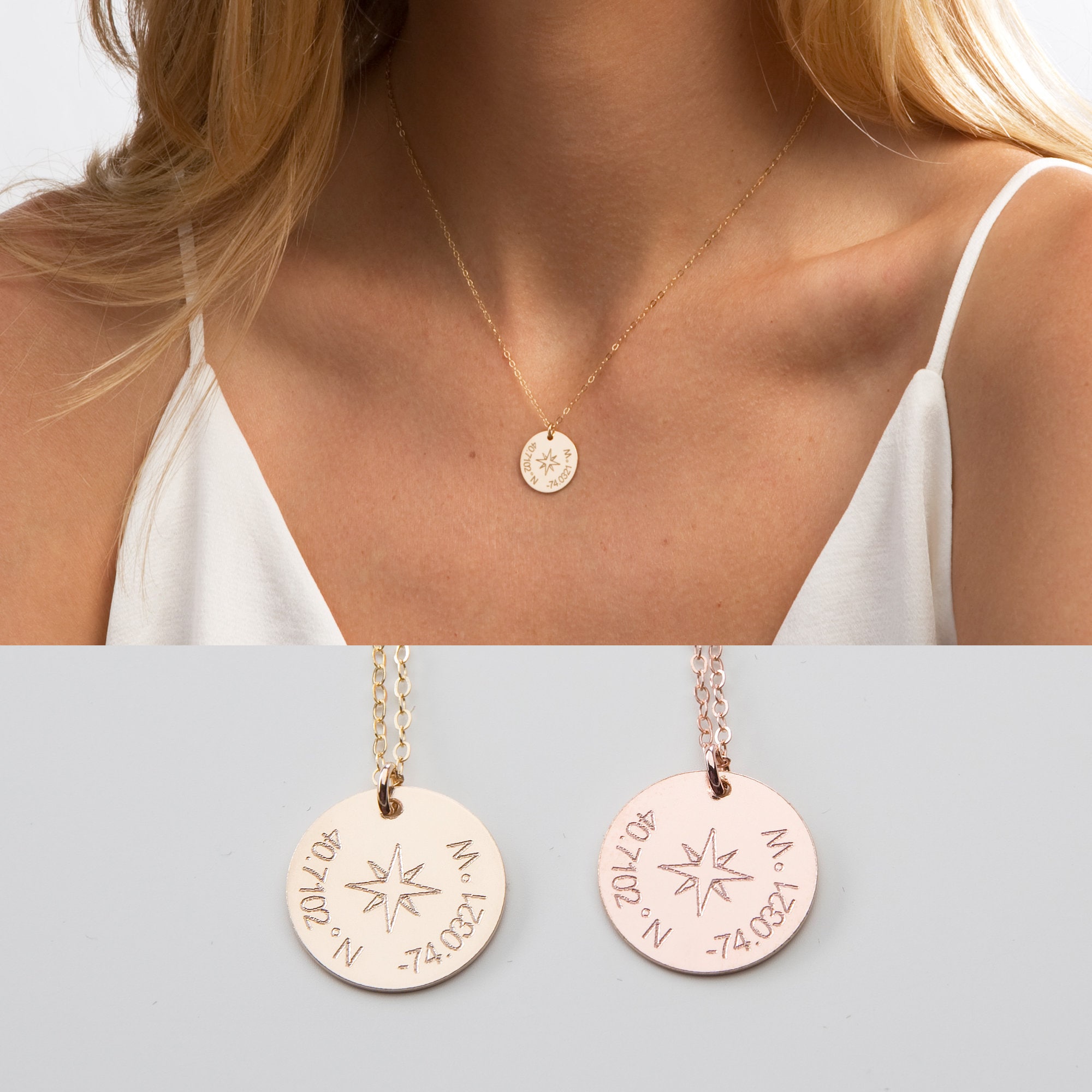 Custom Coordinate Compass Necklace Graduation Gift-Latitude | Etsy