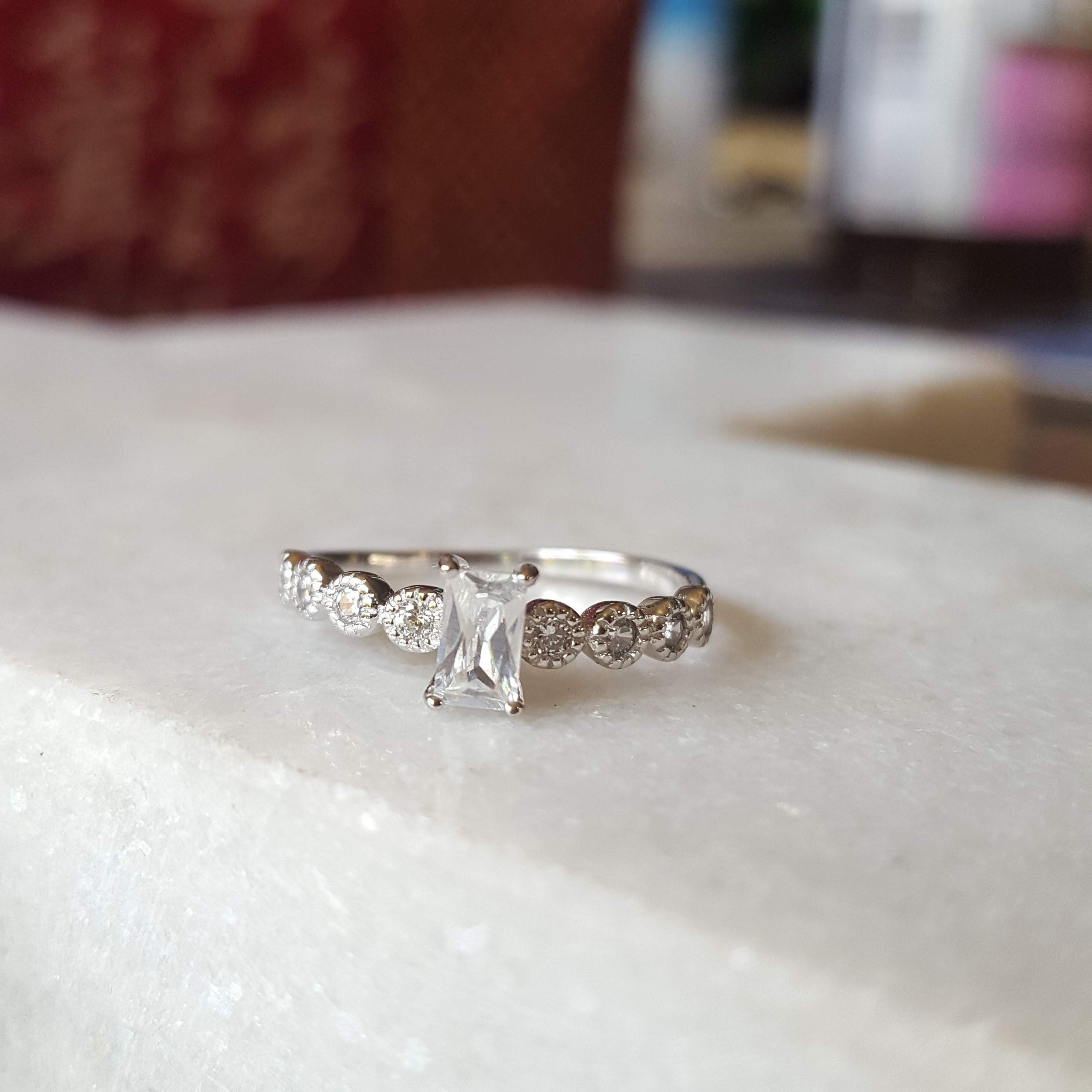 925 Sterling Silver Princess Ring With Cubic Zirconia US Size - Etsy UK