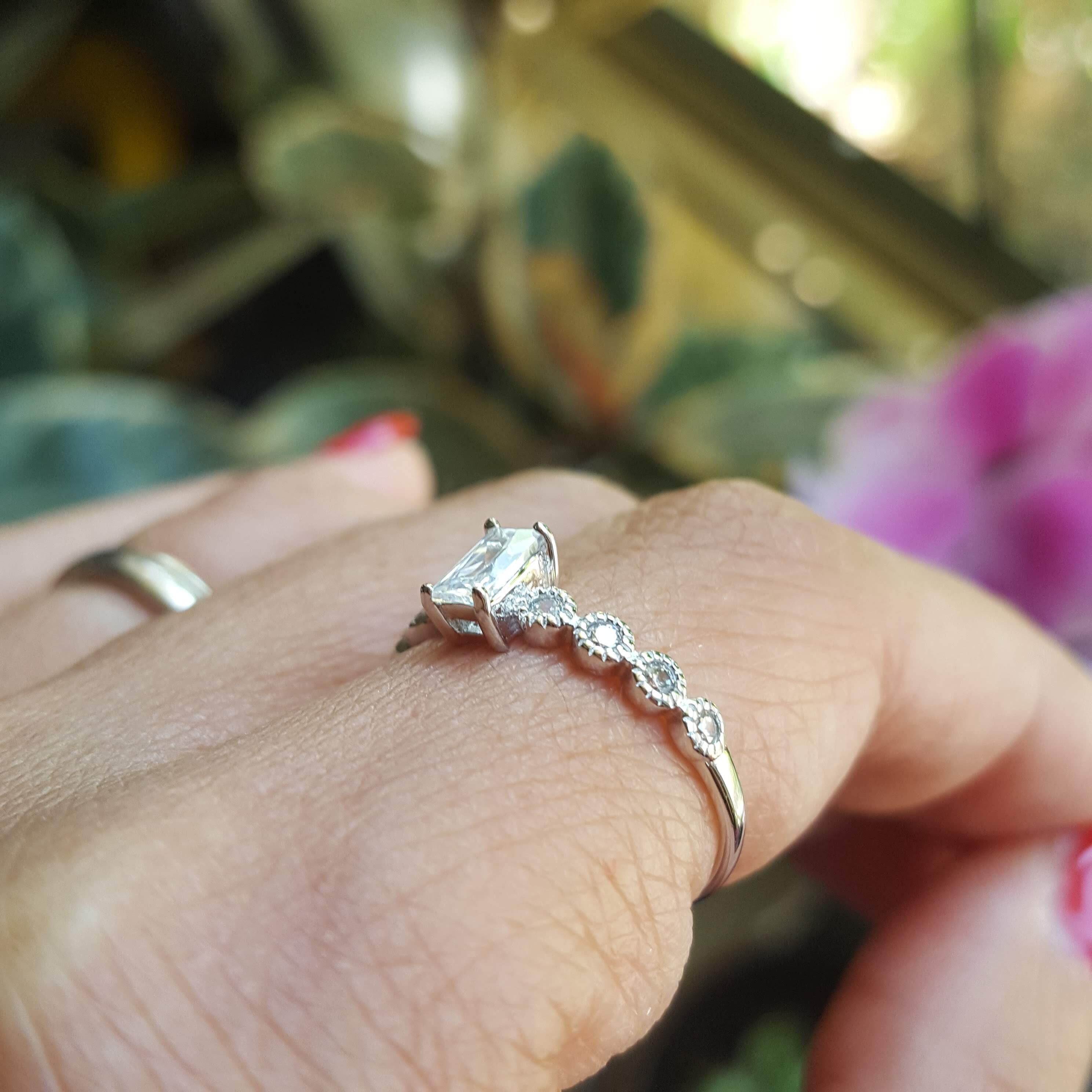 925 Sterling Silver Princess Ring with Cubic Zirconia US Size | Etsy