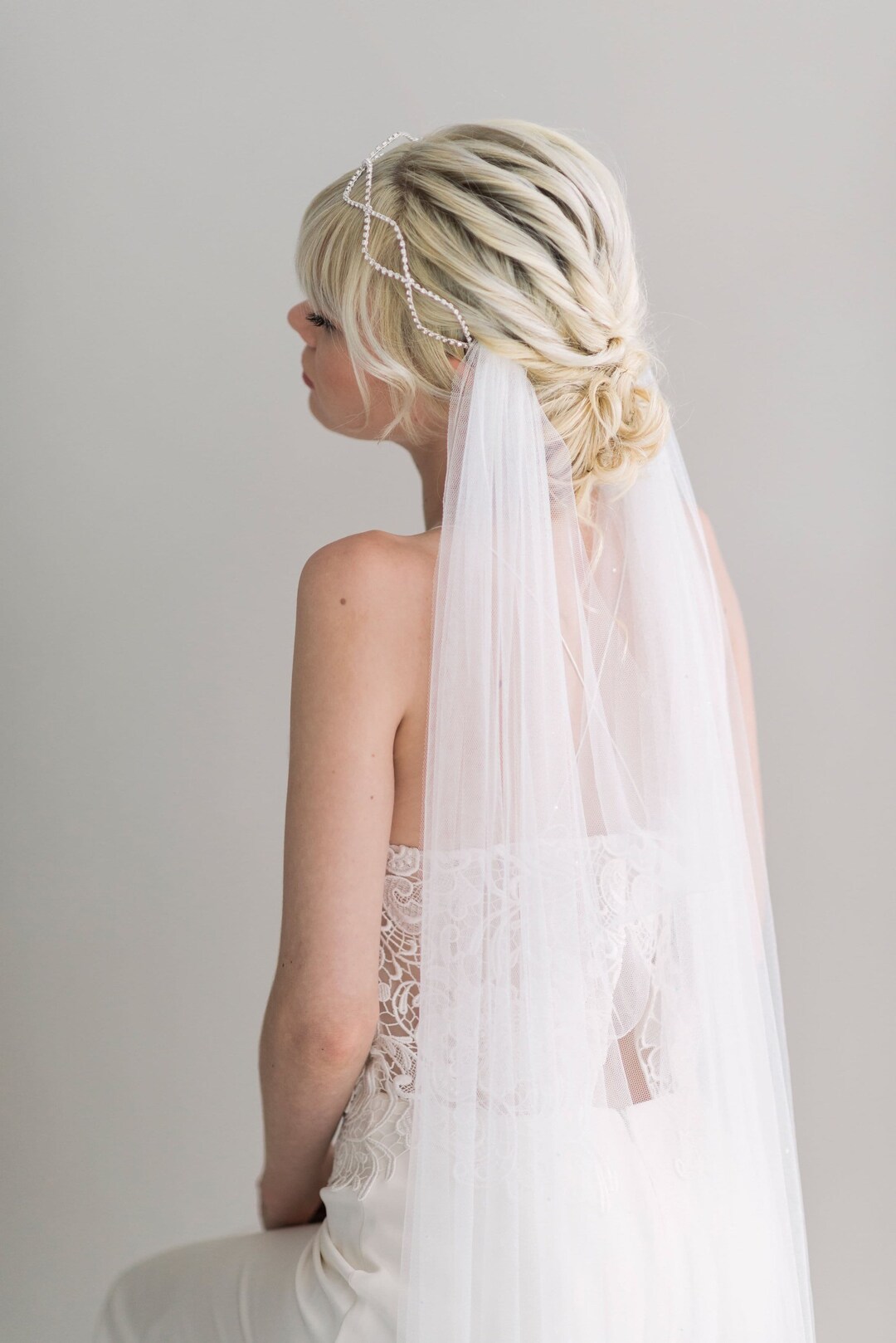 Fingertip Veil, Draped Veil, Drape Veil, Crystal Veil, Sparkly Veil ...