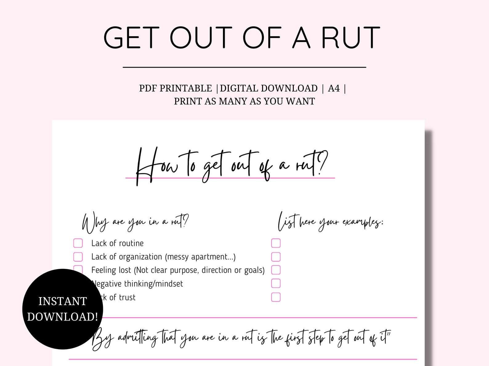 How to Get Out of a Rut Worksheet PDF Printable Create - Etsy UK