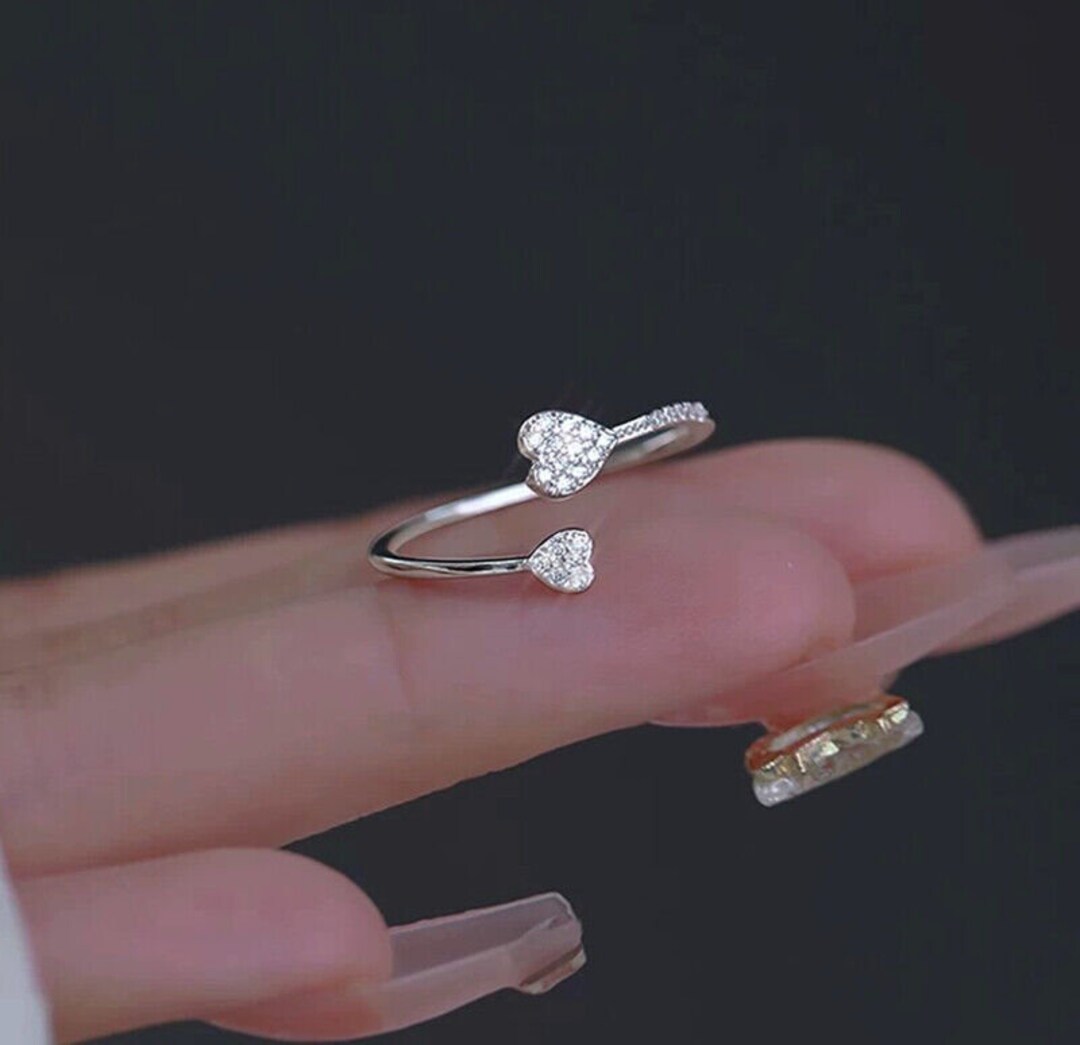 Vintage Double Heart Adjustable Ring 925 Sterling Silver Women Jewellery Gift UK IN DEMAND - Etsy UK