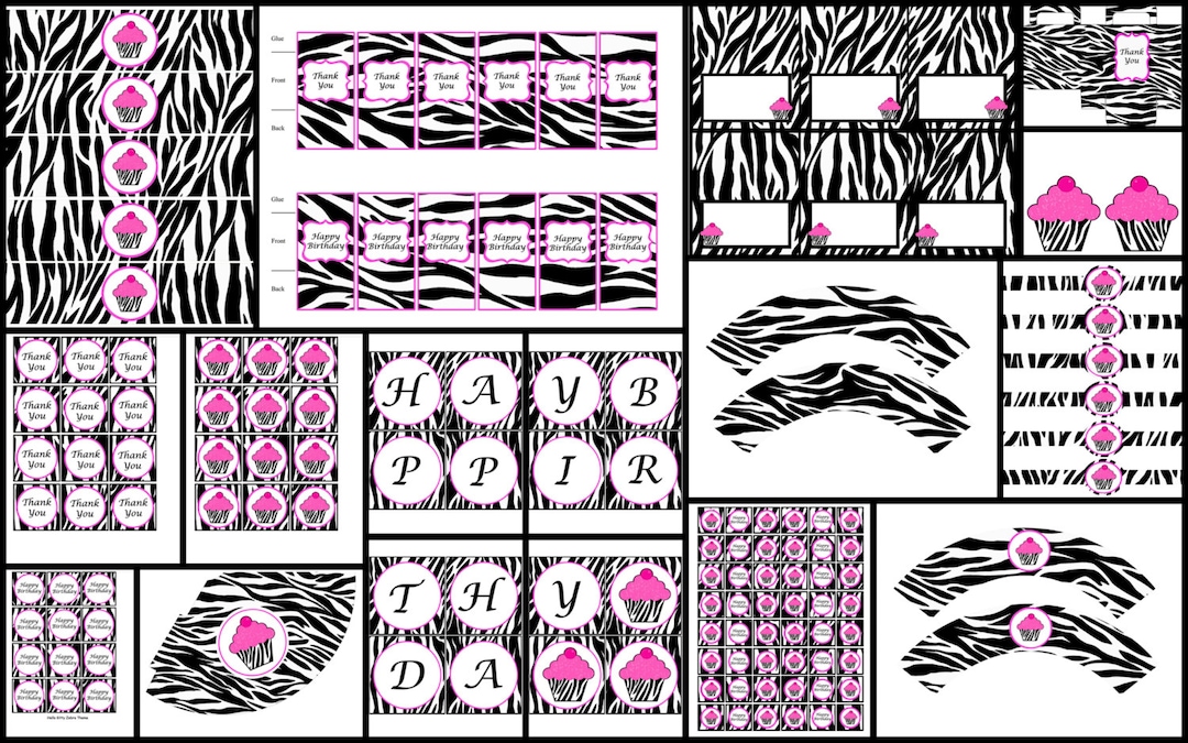 Zebra Cupcake Theme - Printable Birthday Decorations - Etsy