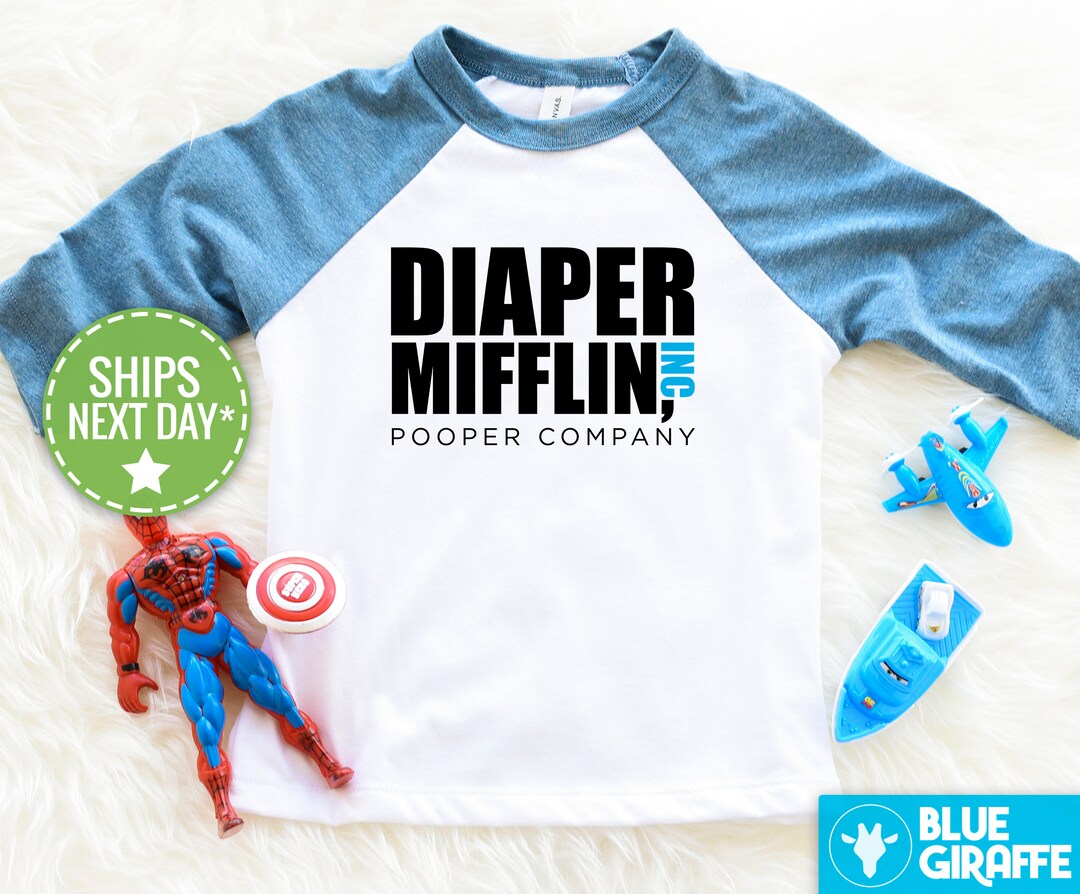 Diaper Mifflin Pooper Company Kids Denim Raglan, the Office Kids Shirt ...