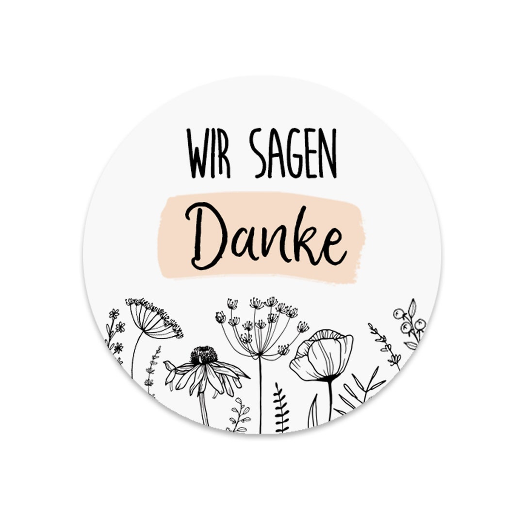 50 Sticker Danke FLOWERS, Vielen Dank Aufkleber Dankeschön Etiketten ...