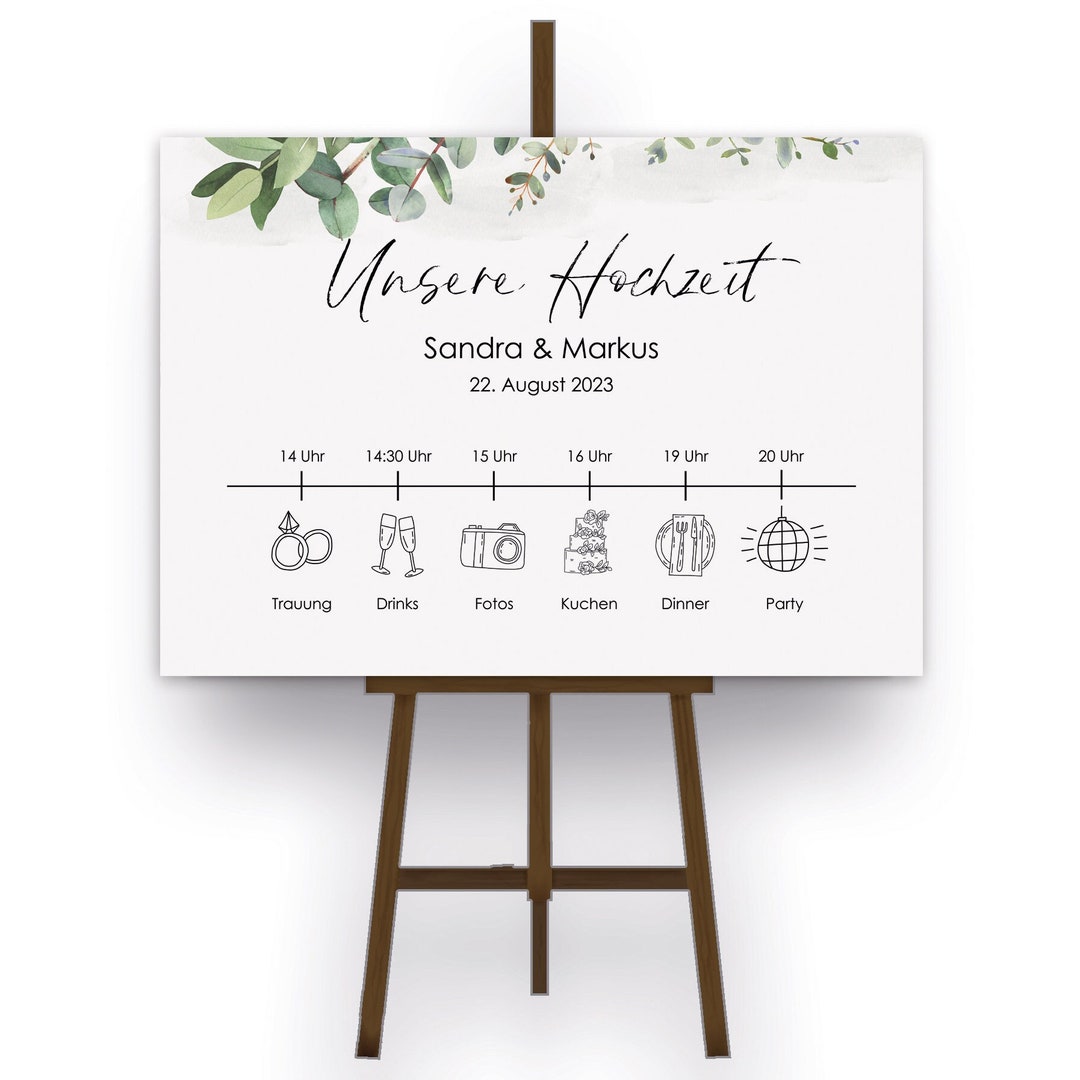 Poster TAGESABLAUF Hochzeit Tagesplanung Hochzeit Schild Willkommen ...