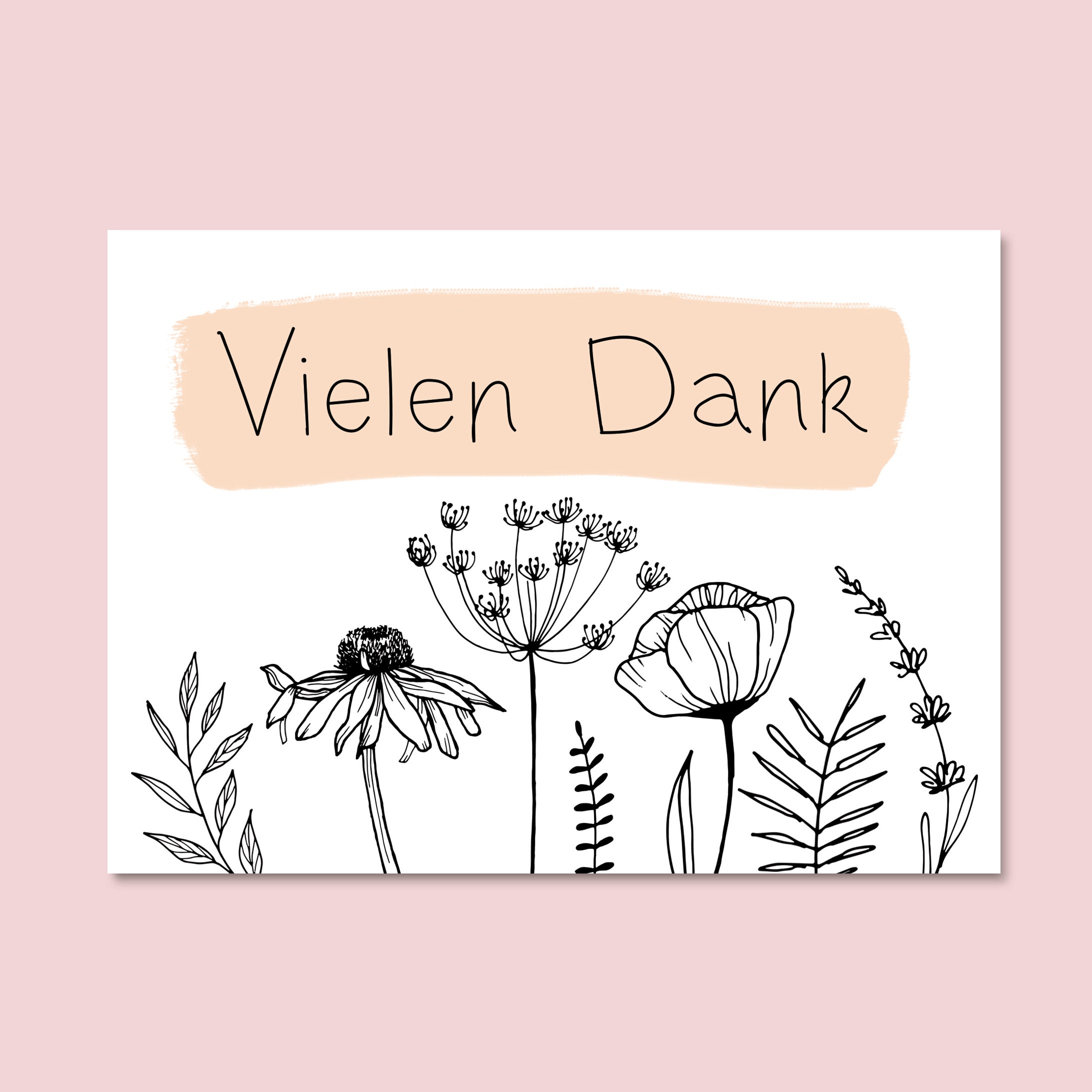 Postkarte Vielen Dank FLOWERS Danke Grußkarte, Karte Danke, Dankeskarte ...