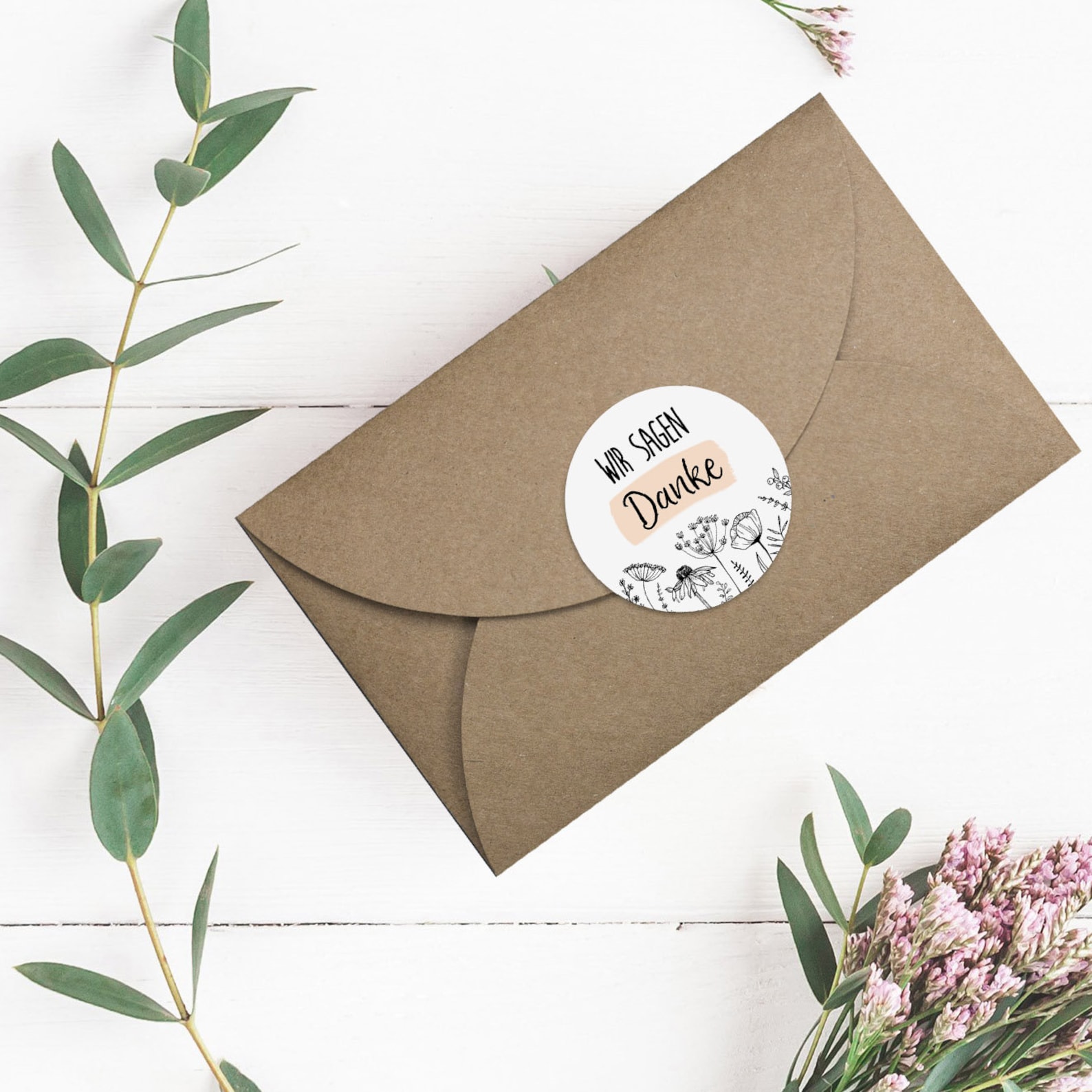 50 Sticker Danke FLOWERS, Vielen Dank Aufkleber Dankeschön Etiketten ...