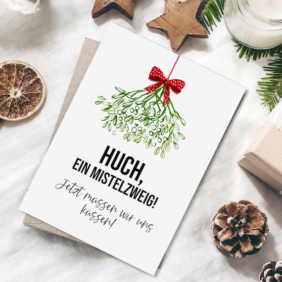 Weihnachtskarte MISTELZWEIG Postkarte Weihnachten lustig - Etsy.de