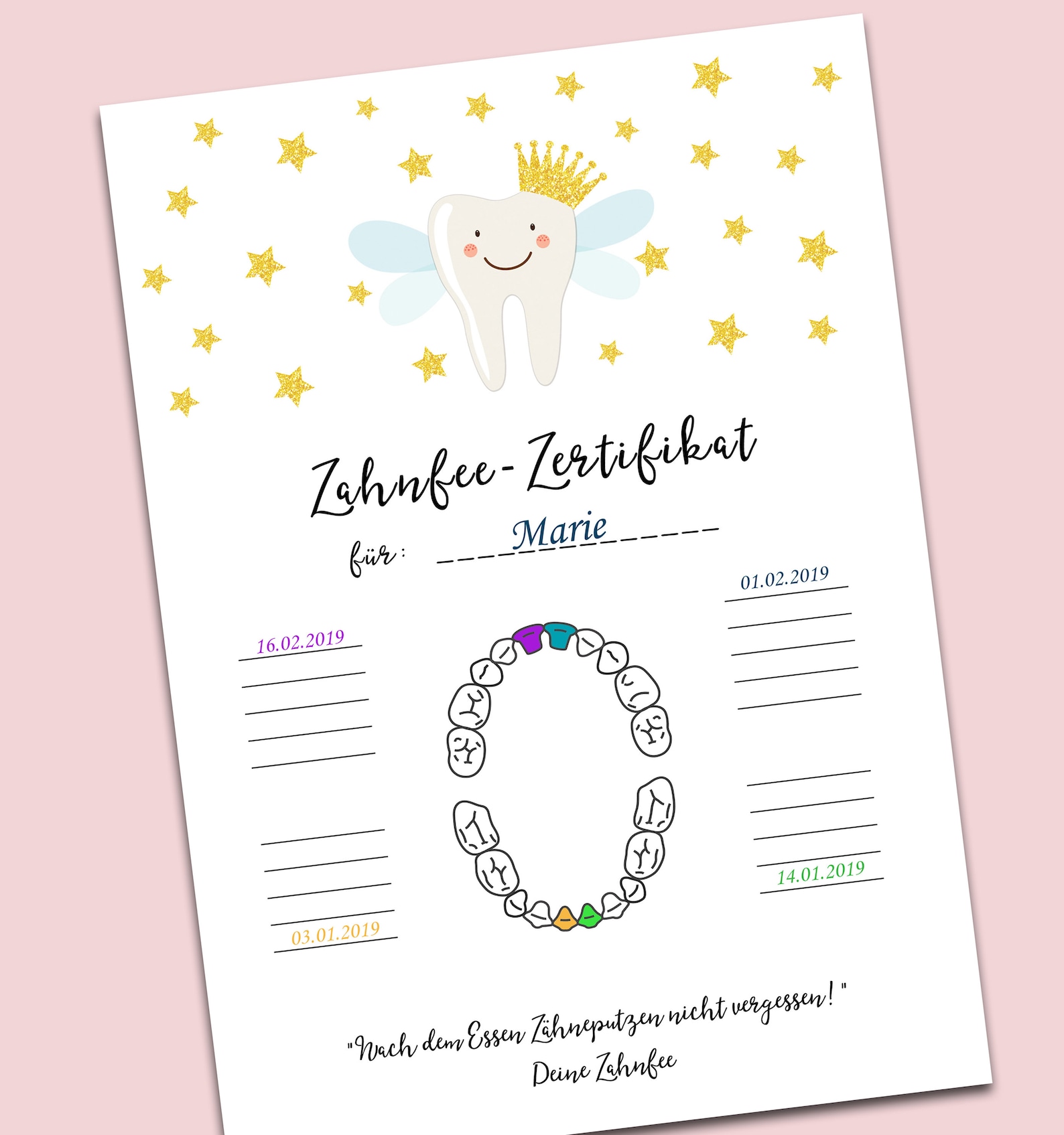 Zahnfee Zertifikat POSTER DIN A4 Zahnfee Poster zum Ausfüllen - Etsy.de