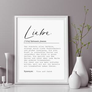 Poster LIEBE DEFINITION personalisiert mit Namen für Paare Geschenk für ...