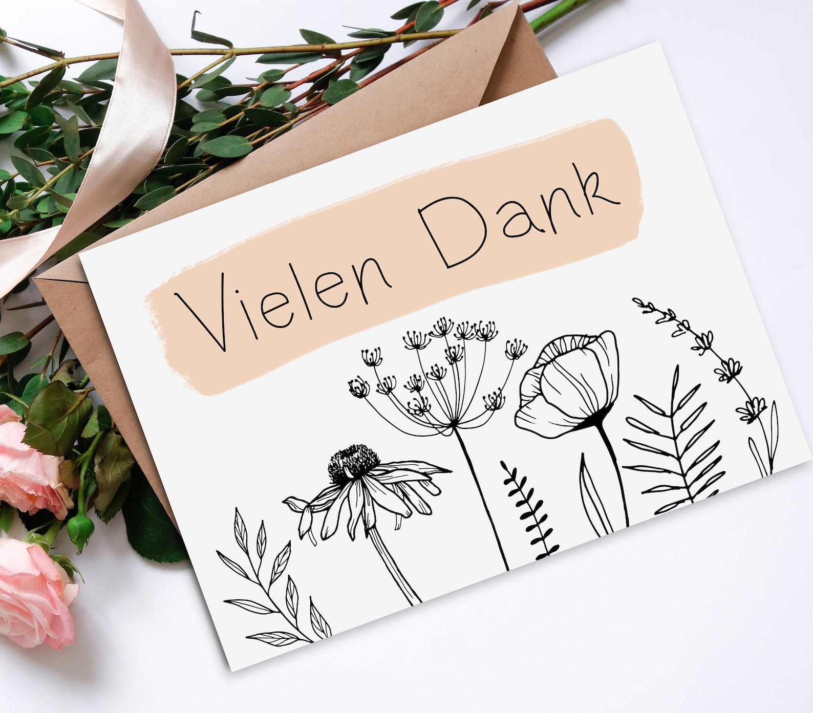 Postkarte Vielen Dank FLOWERS Danke Grußkarte, Karte Danke, Dankeskarte ...