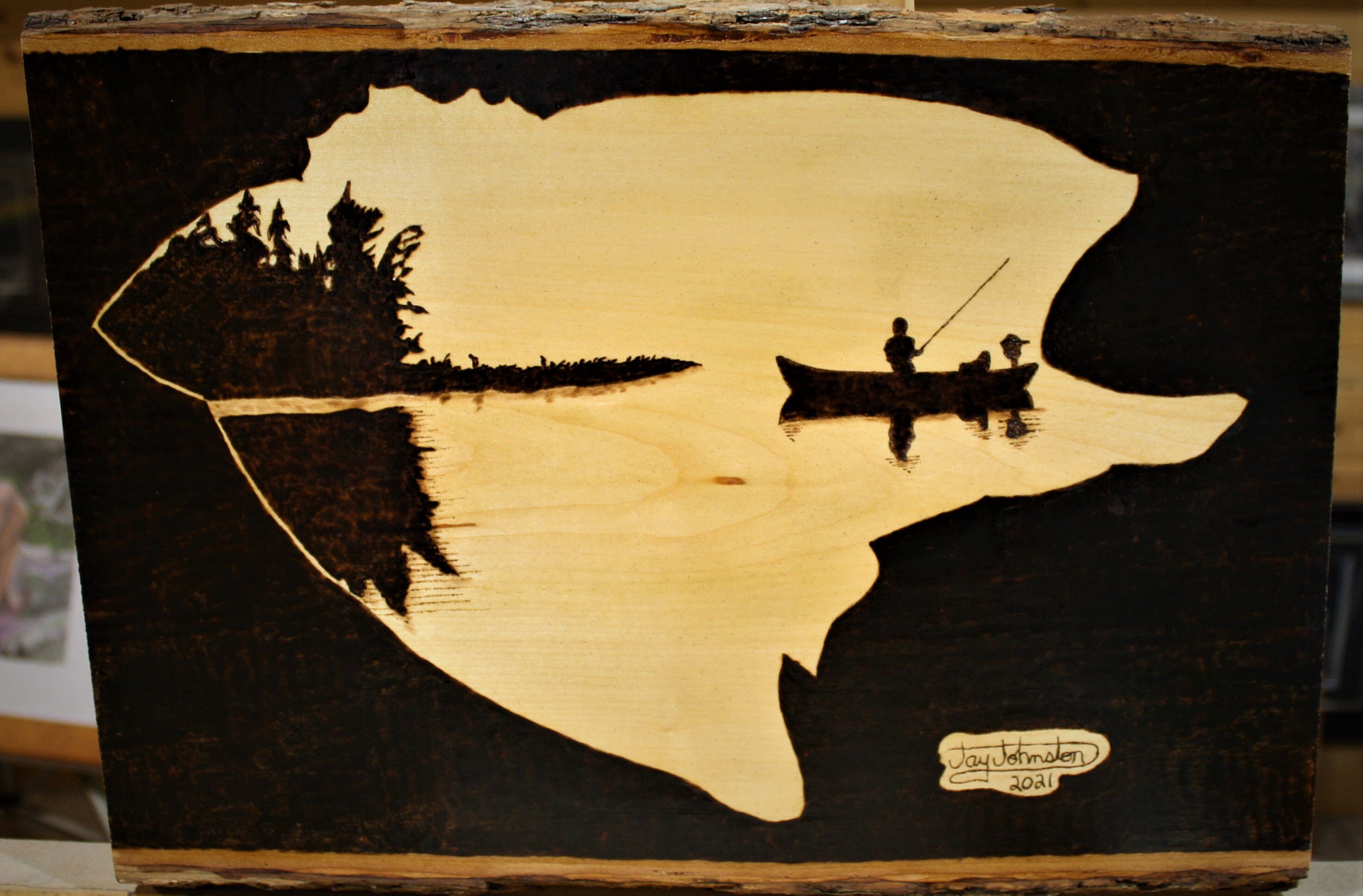 Fishing in a Bass wood burning | Etsy