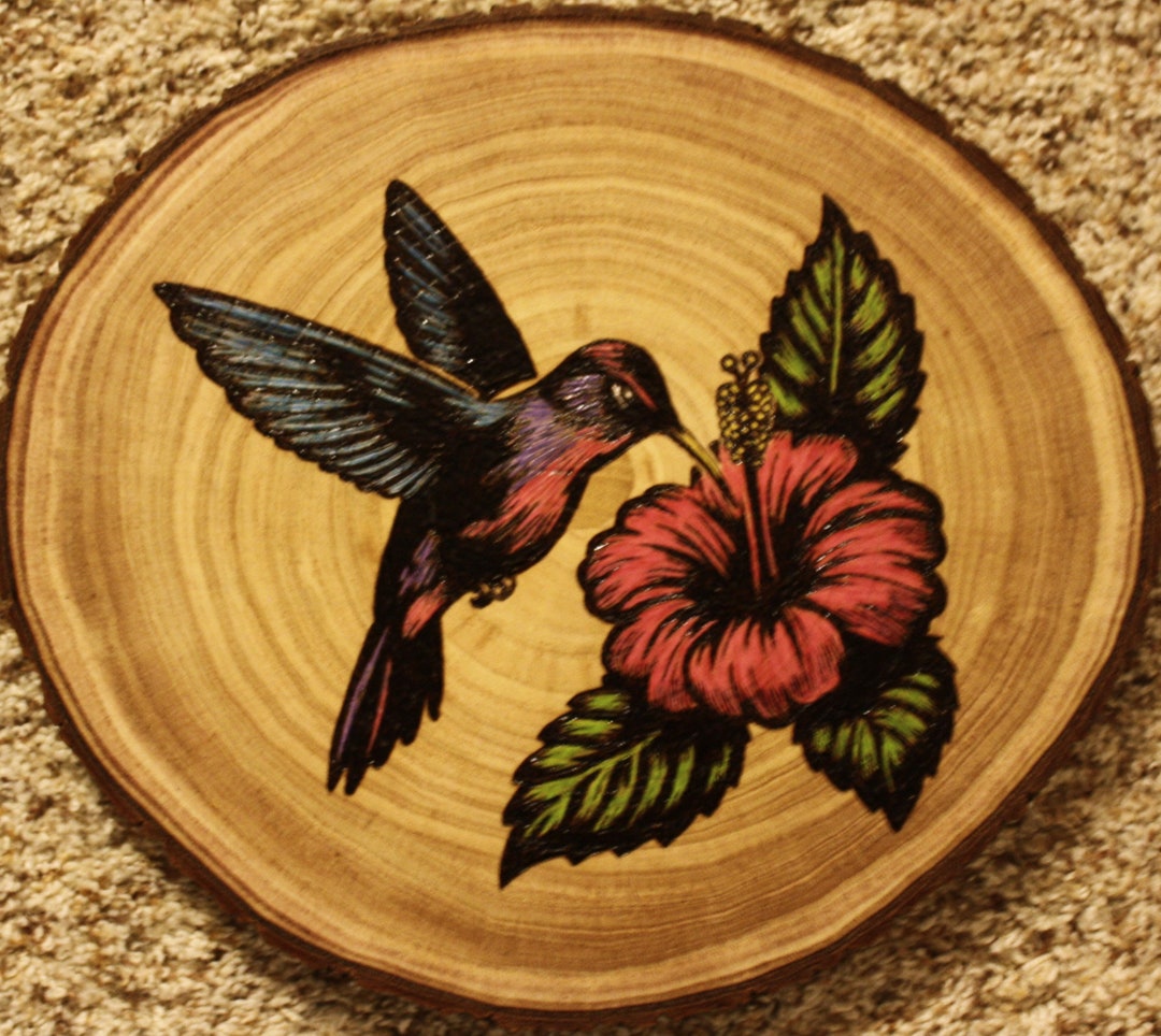 Hummingbird and Flower Wood Burning - Etsy
