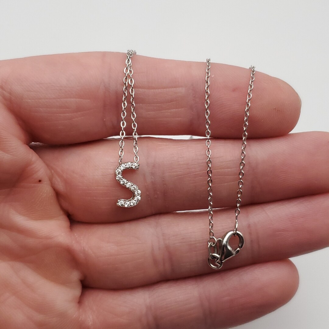 18 Inch 925 Sterling Silver Cubic Zirconia S Letter Necklace - Etsy