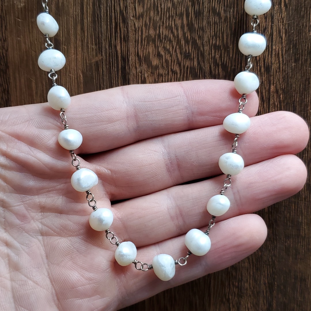 32 Inch Sterling Silver Rustic Genuine Pearls Long Necklace - Etsy