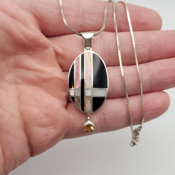 22 Inch 925 Sterling Silver Onyx Shell And Citrine Un… - Gem