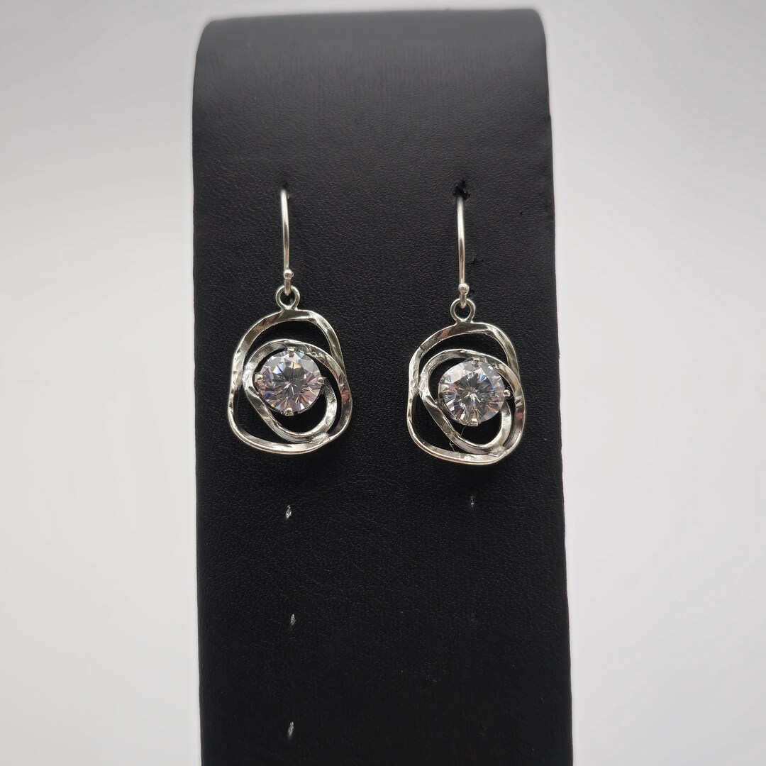 Sterling Silver Israel Cubic Zirconia Unique Earrings A2027 - Etsy