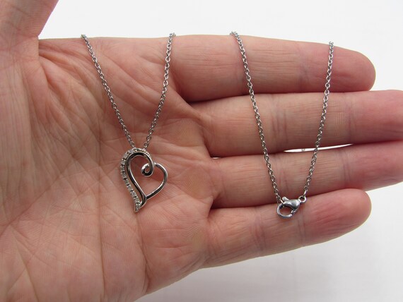 20" Sterling Silver Genuine Diamond Heart Necklace Vi… - Gem