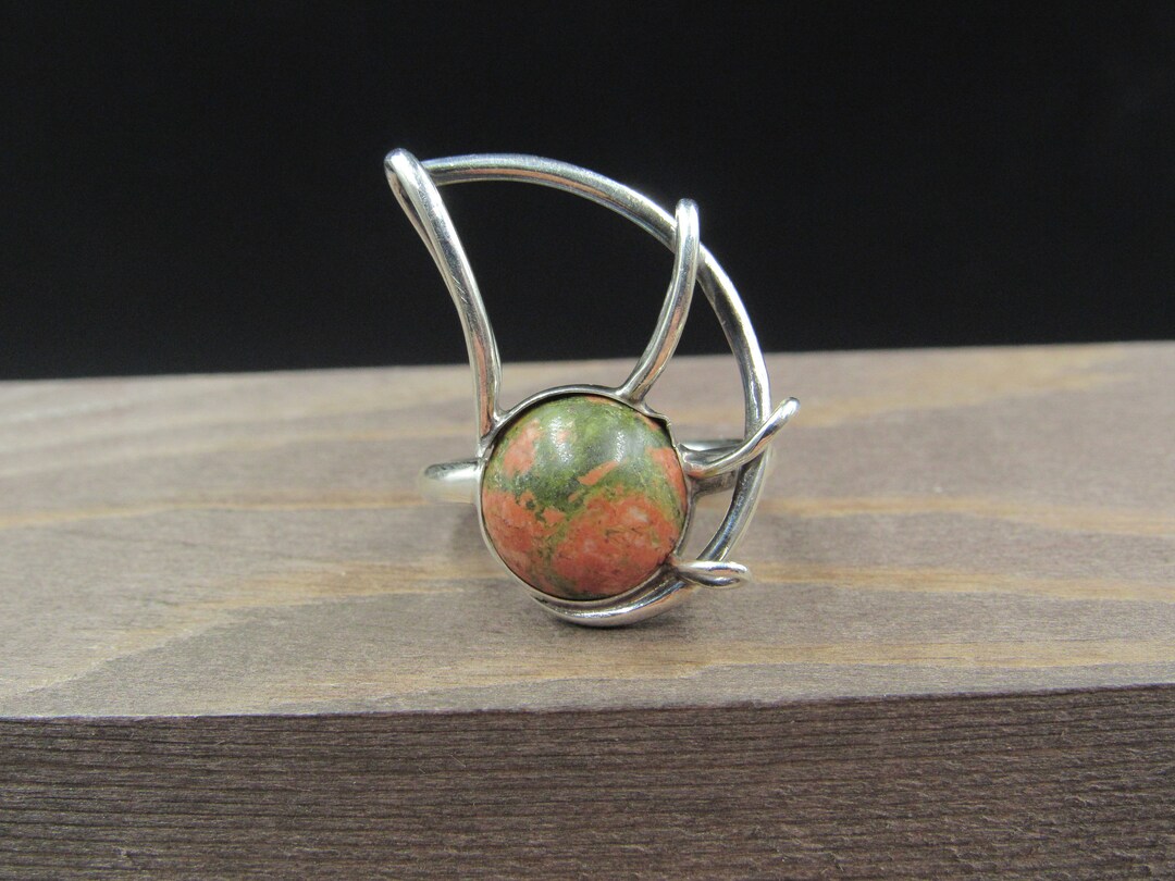 Size 5.75 Sterling Silver Unique Unakite Stone Band Ring Vintage ...