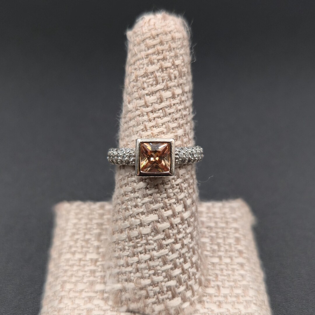 Size 7.25 Sterling Silver Champagne Cubic Zirconia Gem Ring A6678 - Etsy