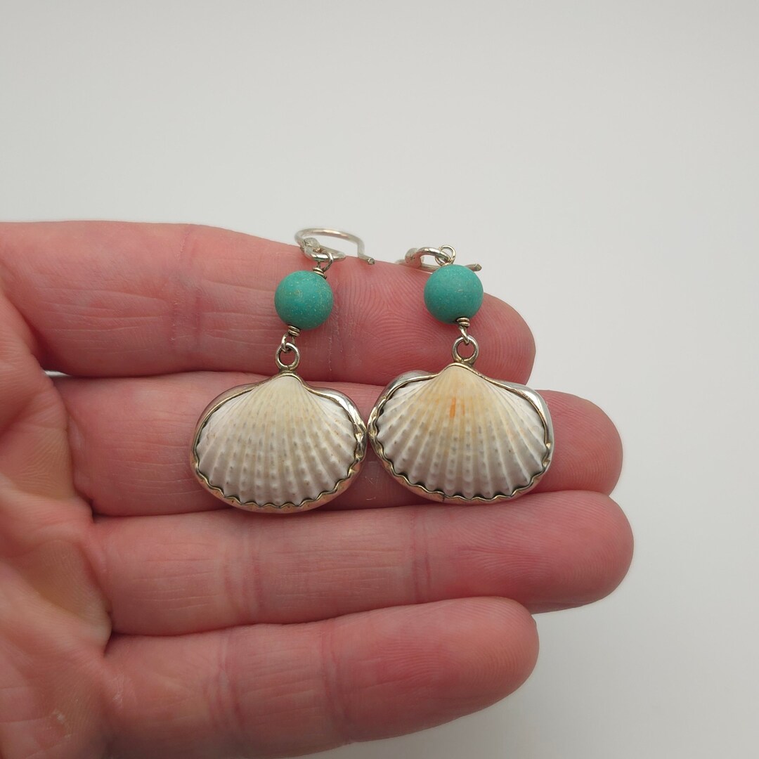 925 Sterling Silver Beach Shells and Blue Stone Dangle Earrings - Etsy